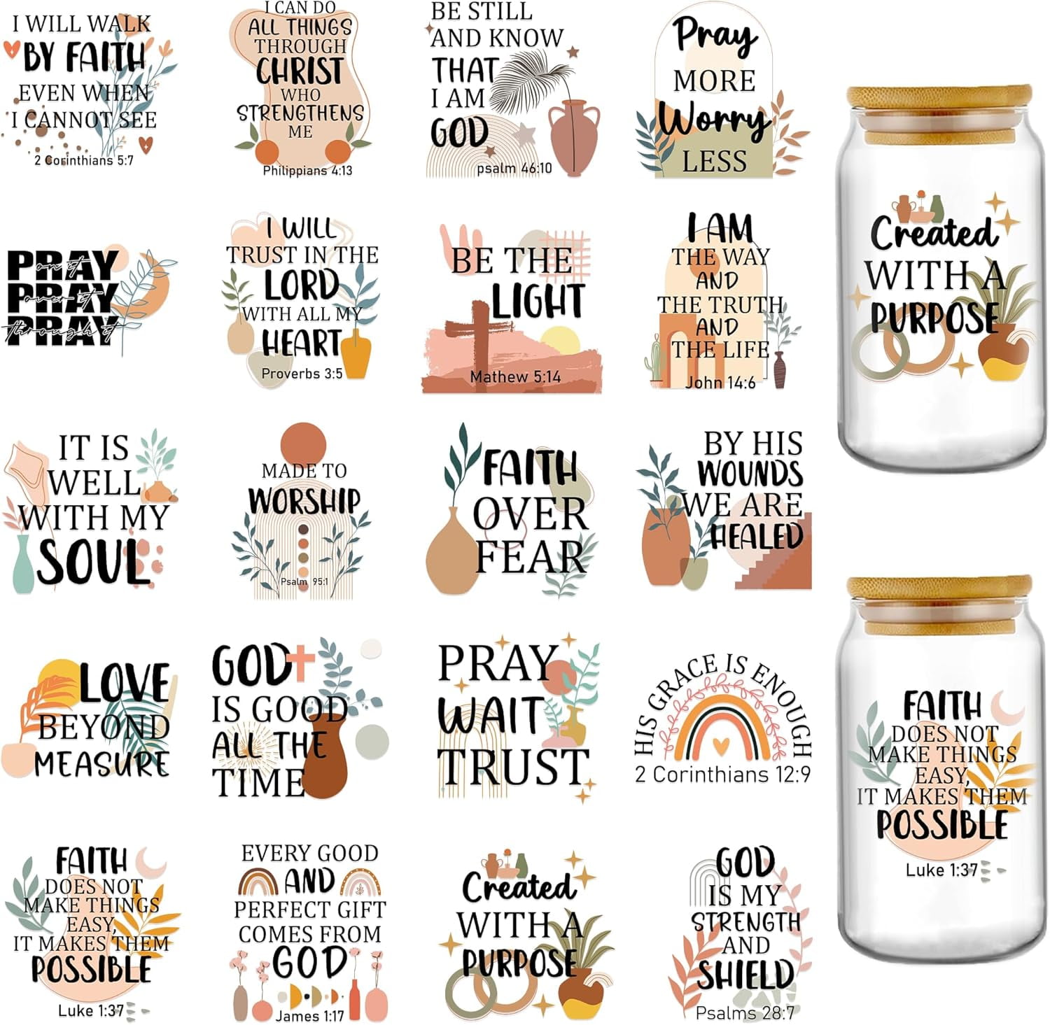 UV DTF Cup Wrap - 20 Sheets Boho Bible Verse Christian UV DTF Cup Wraps ...