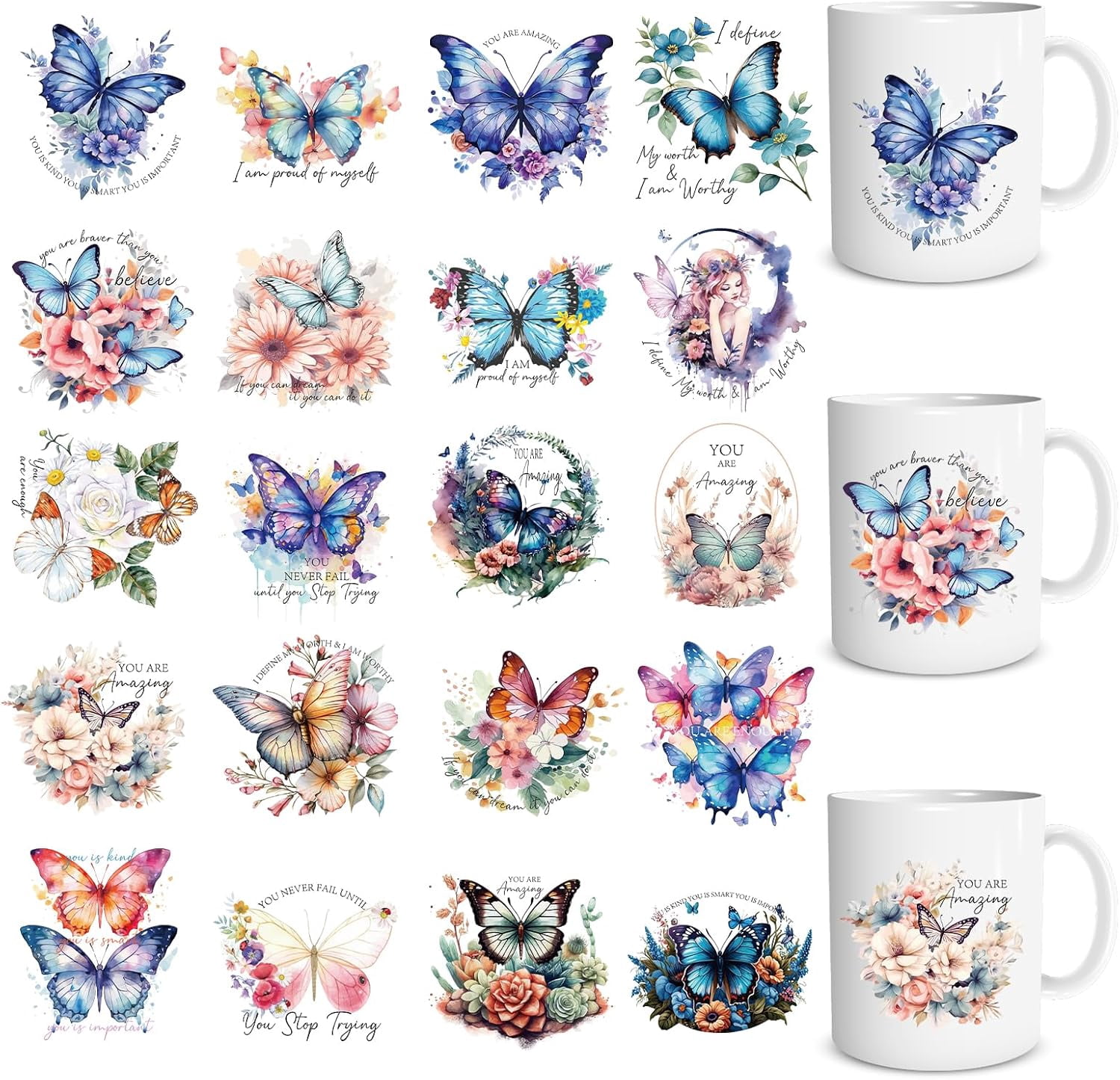 UV DTF Cup Wrap - 20 Sheets Butterfly UV DTF Cup Wraps for 16 OZ Flower ...