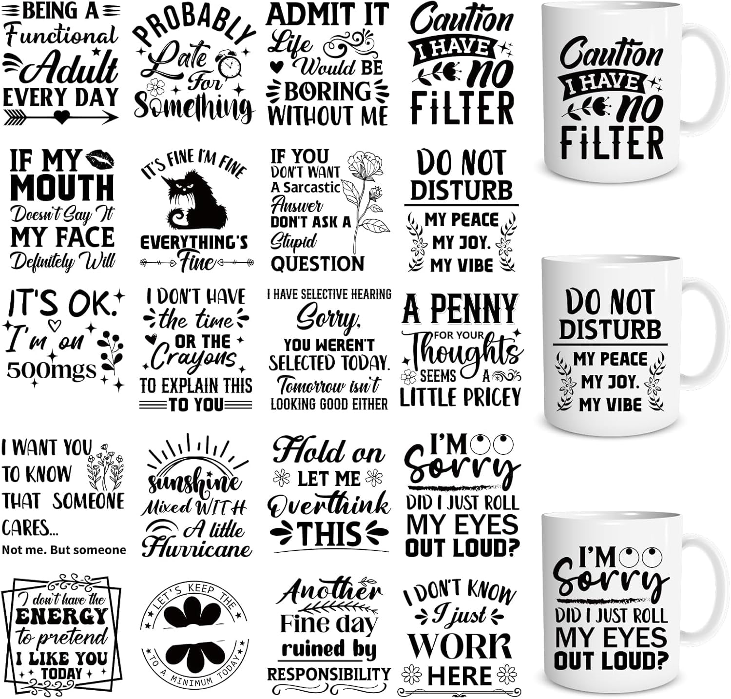UV DTF Cup Wrap - 20 Sheets Sarcastic UV DTF Cup Wraps for 16 OZ Black ...