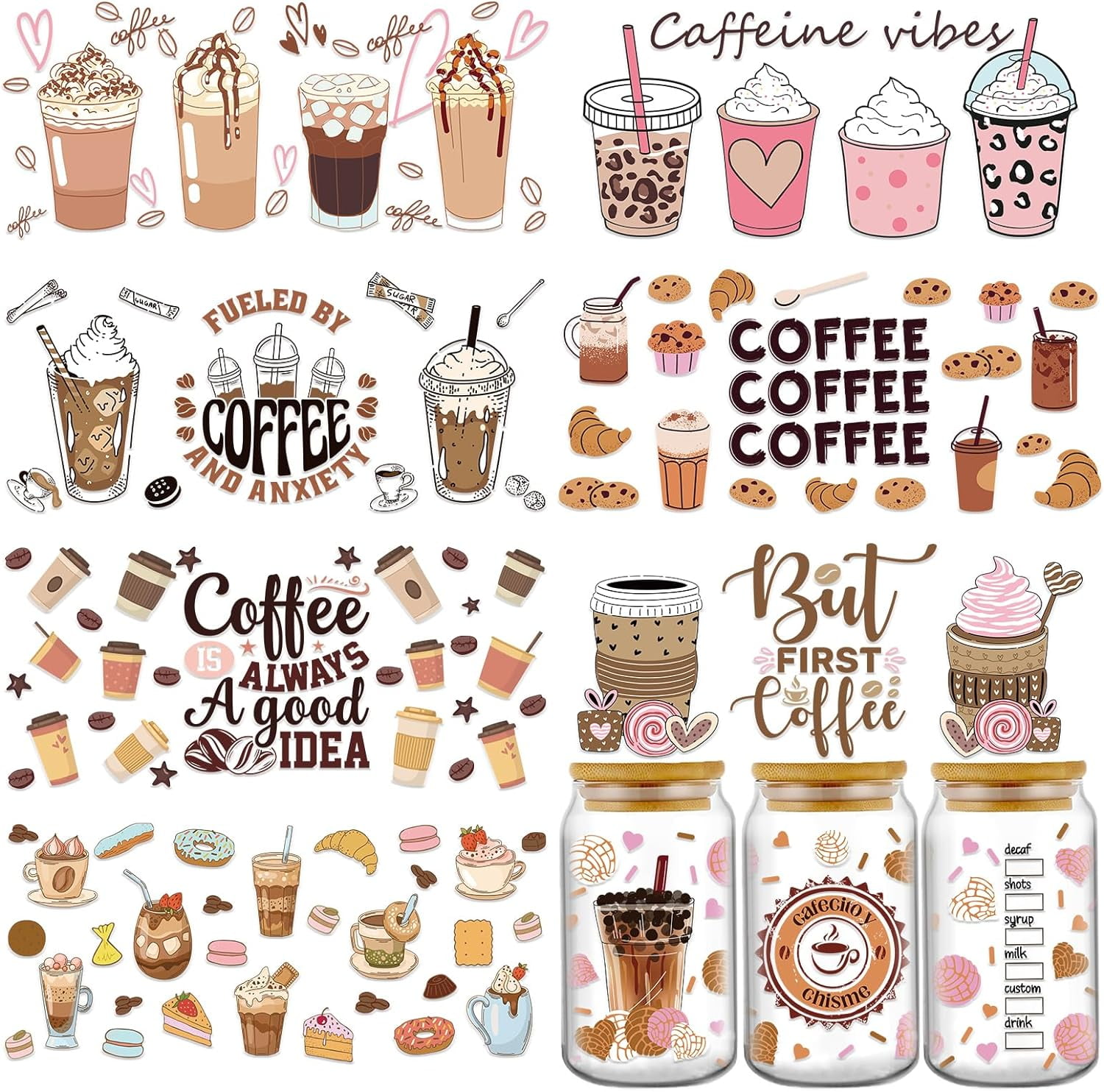 UV DTF Cup Wrap - 8 Sheets Coffee UV DTF Cup Wraps for 16 oz, Cake ...