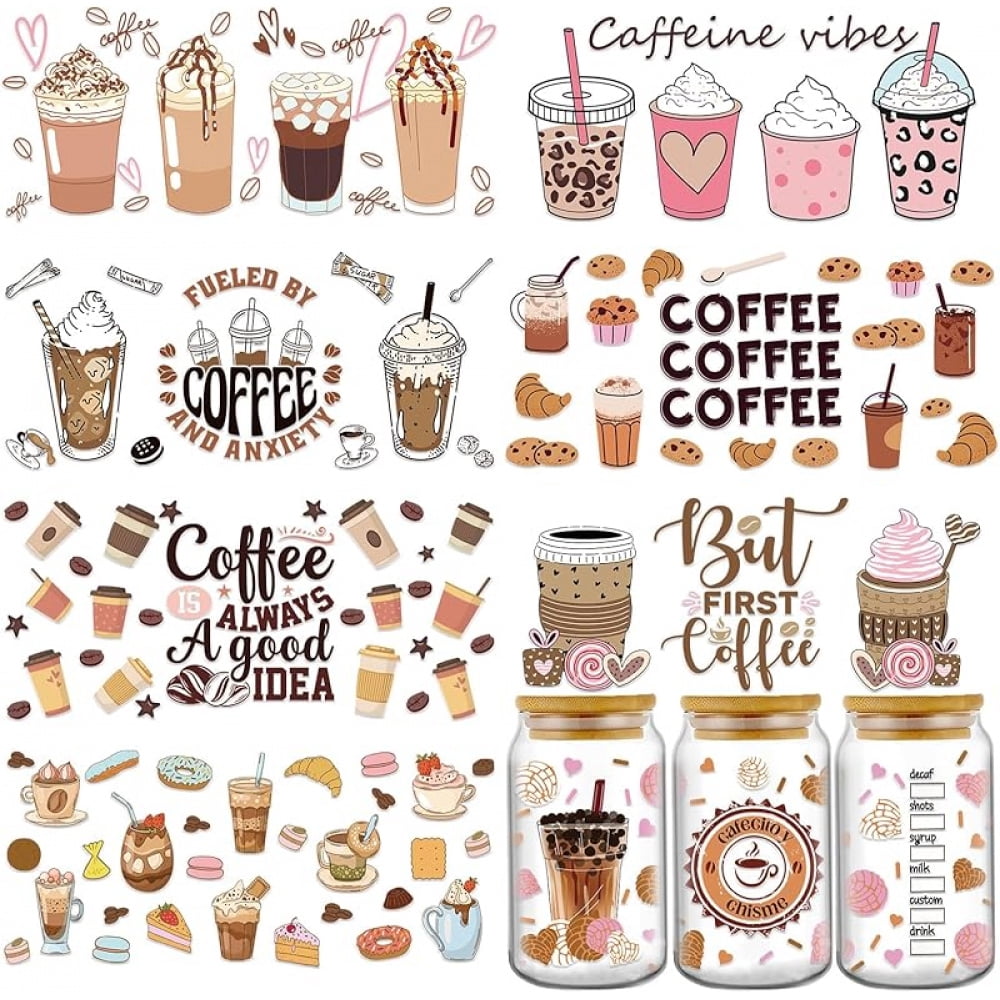 UV DTF Cup Wrap - 8 Sheets Coffee UV DTF Cup Wraps for 16 oz, Cake ...