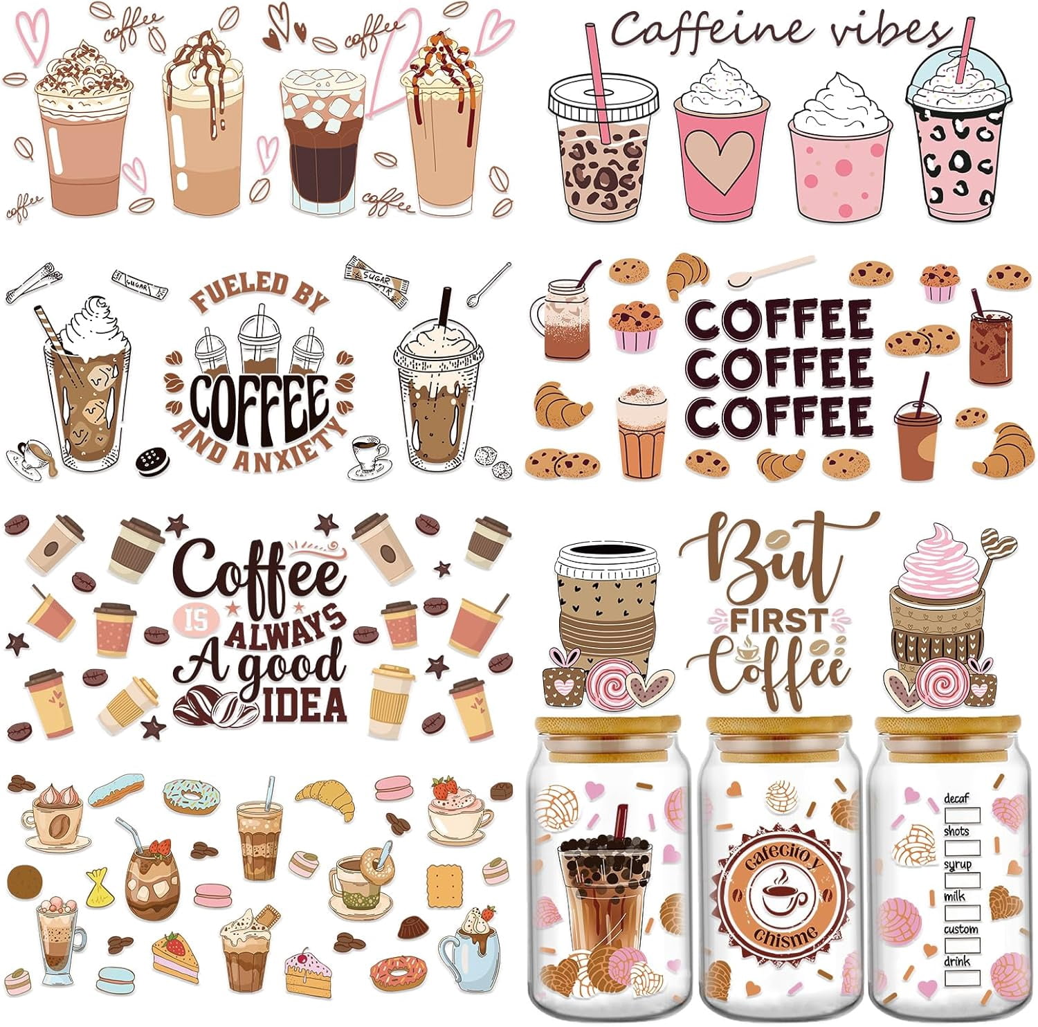 UV DTF Cup Wrap - 8 Sheets Coffee UV DTF Cup Wraps for 16 oz, Cake ...