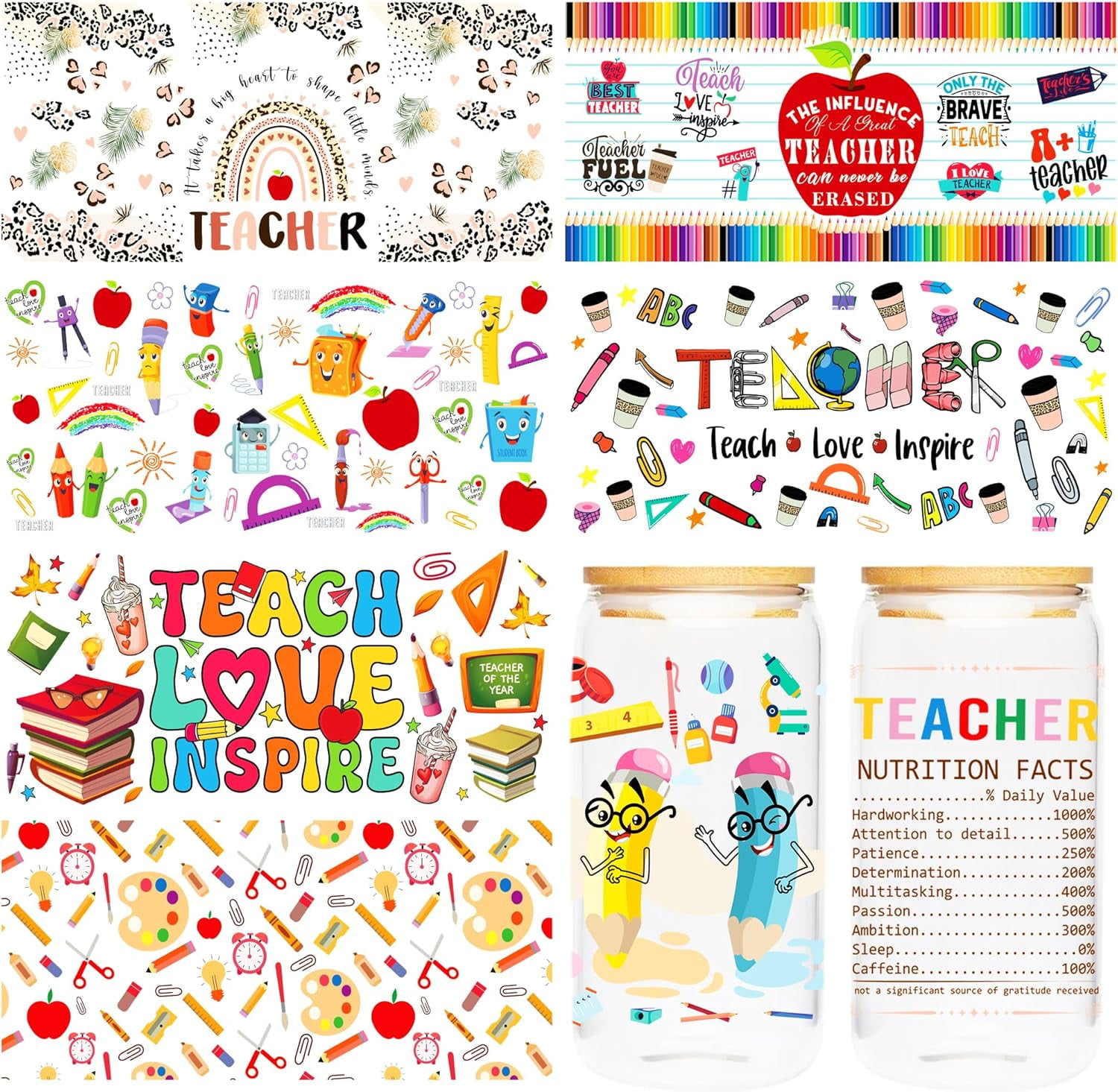 UV DTF Cup Wrap Transfer - 8 Sheets UV DTF Transfers Stickers for 16 OZ ...