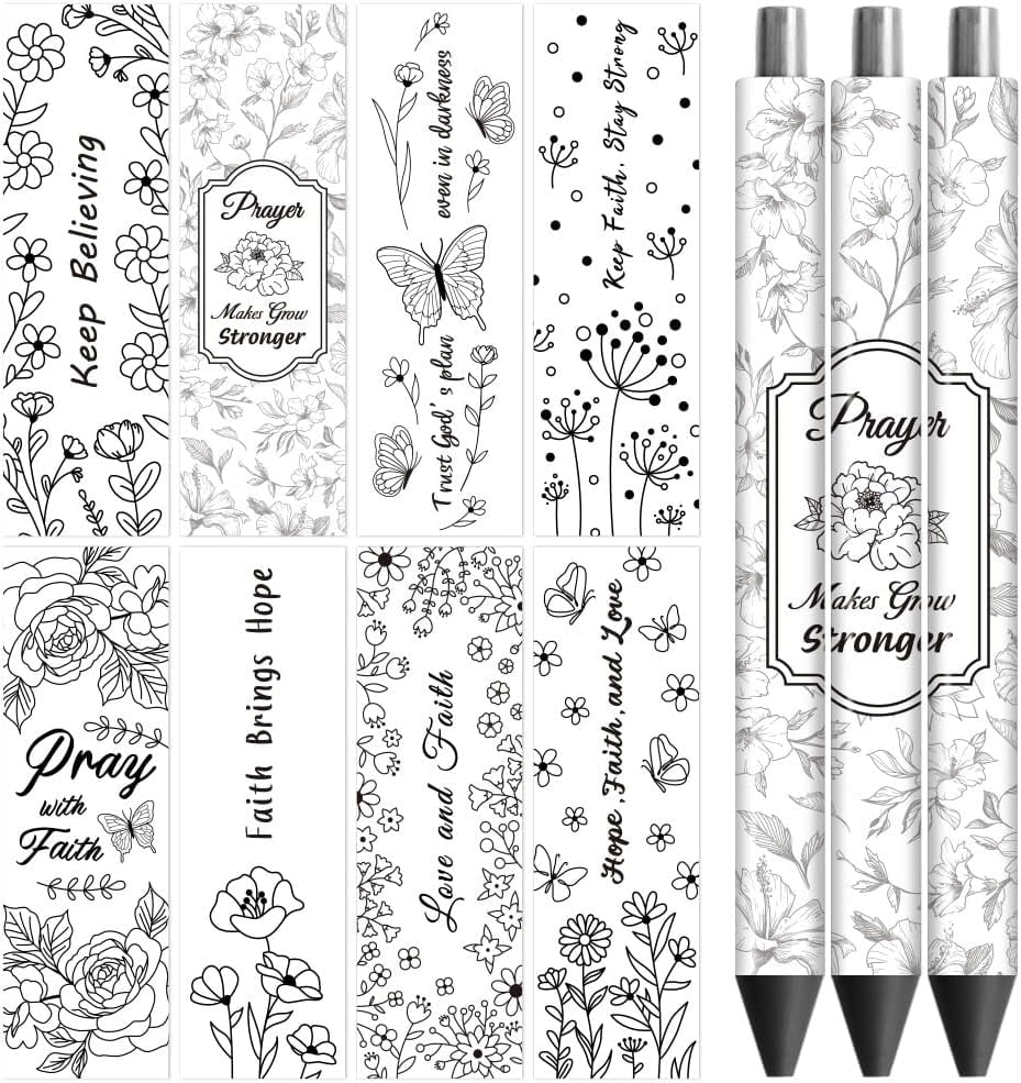 UV DTF Pen Wraps Transfer Sticker Decal Black Flower Faith Tex - 48pcs ...