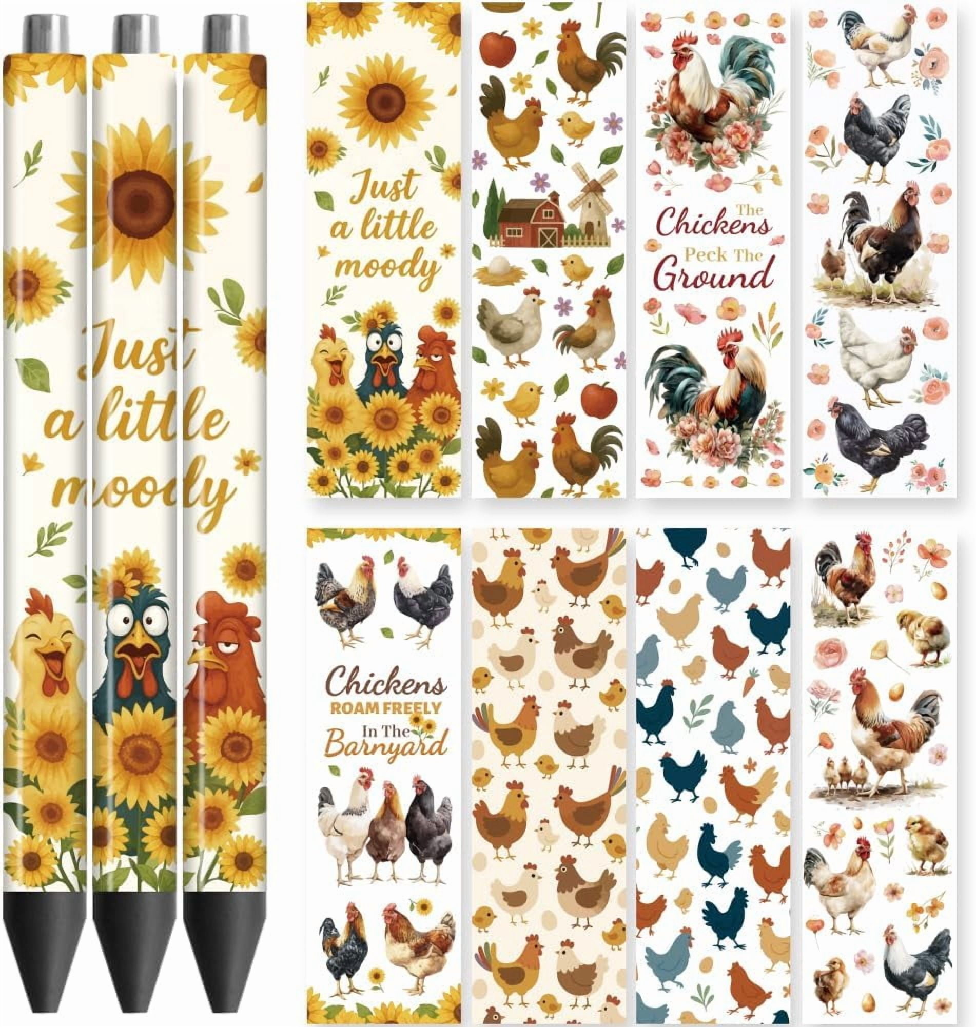 UV DTF Pen Wraps Transfer Sticker Decal Farm Rooster - 48pcs Waterproof ...