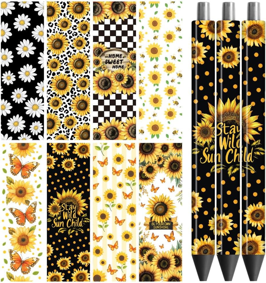 UV DTF Pen Wraps Transfer Sticker Decal Sunflowers and Butterflies ...