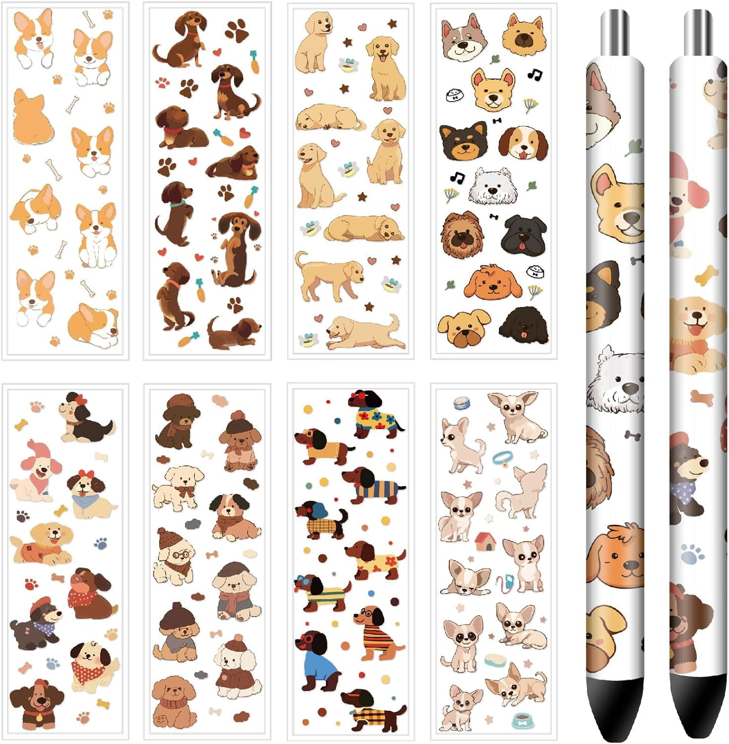 UV DTF Pen Wraps Transfer Sticker Dog 48PCS 8 Styles Wraps Waterproof ...