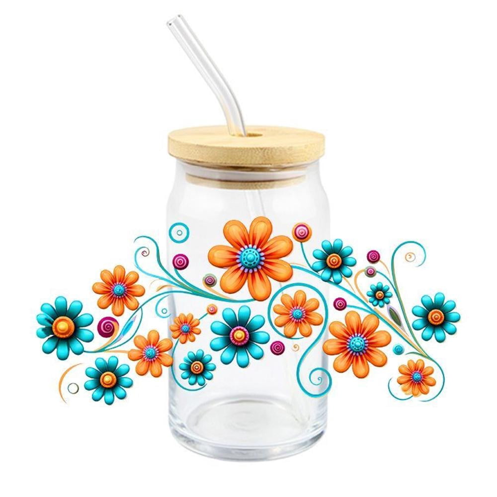 UV DTF Plant Flower Cup Wrap Transfer Sticker for Glass Coffee Cups ψ ...