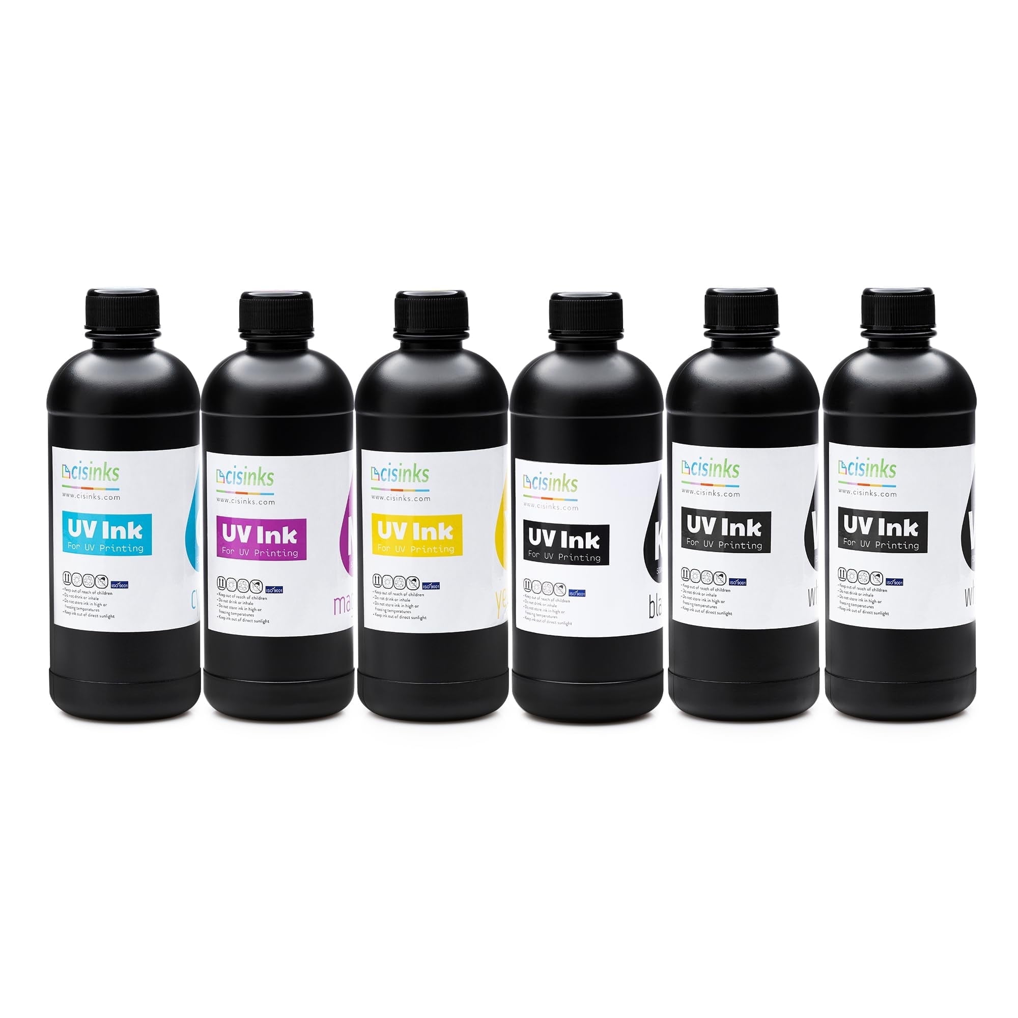 Soft UV DTF Transfer Printer Ink 6X 500mL Bottle Set (Cyan Magenta Yellow Black + 2X White ...