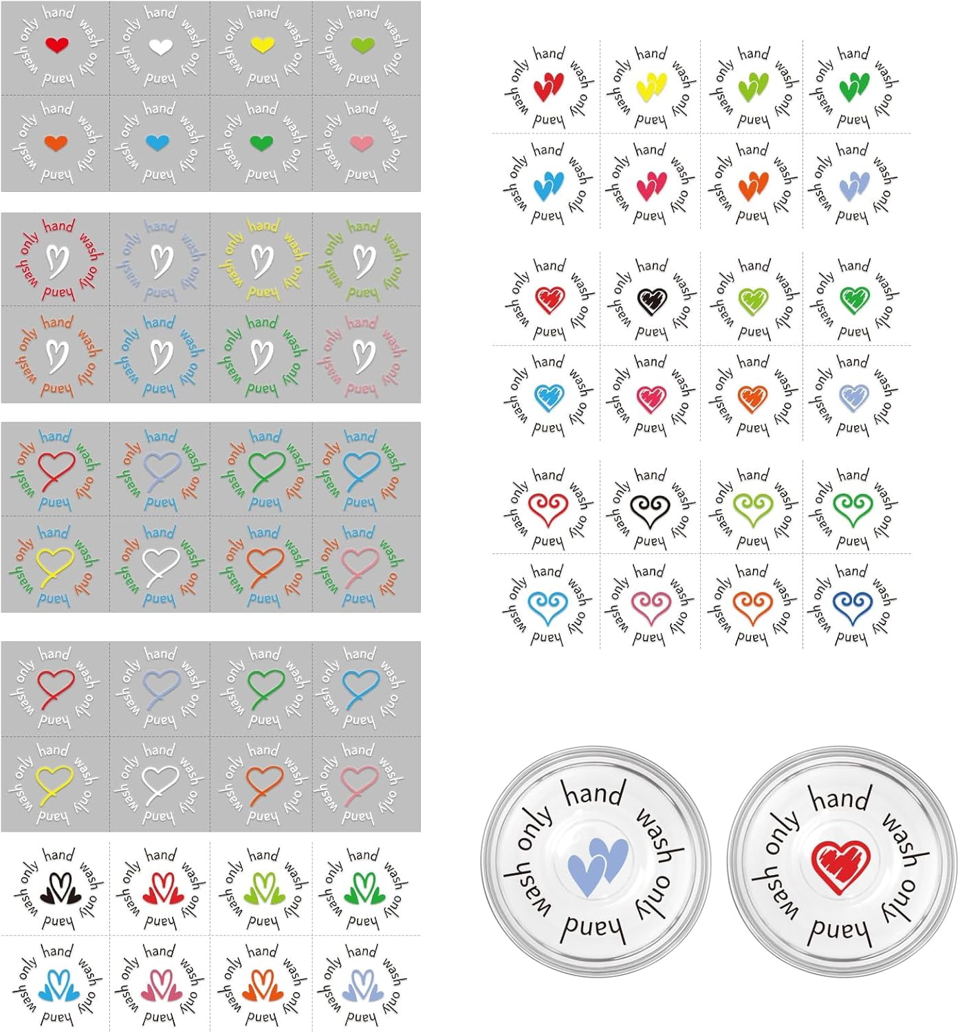 UV DTF Transfer Sticker - 64PCS Hand Wash Only Sticker Signs, Heart UV DTF Cup Wraps Transfer ...