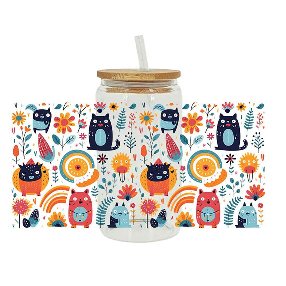 UV DTF Transfer Sticker for Glass Cups, Cartoon Plant Butterfly ...