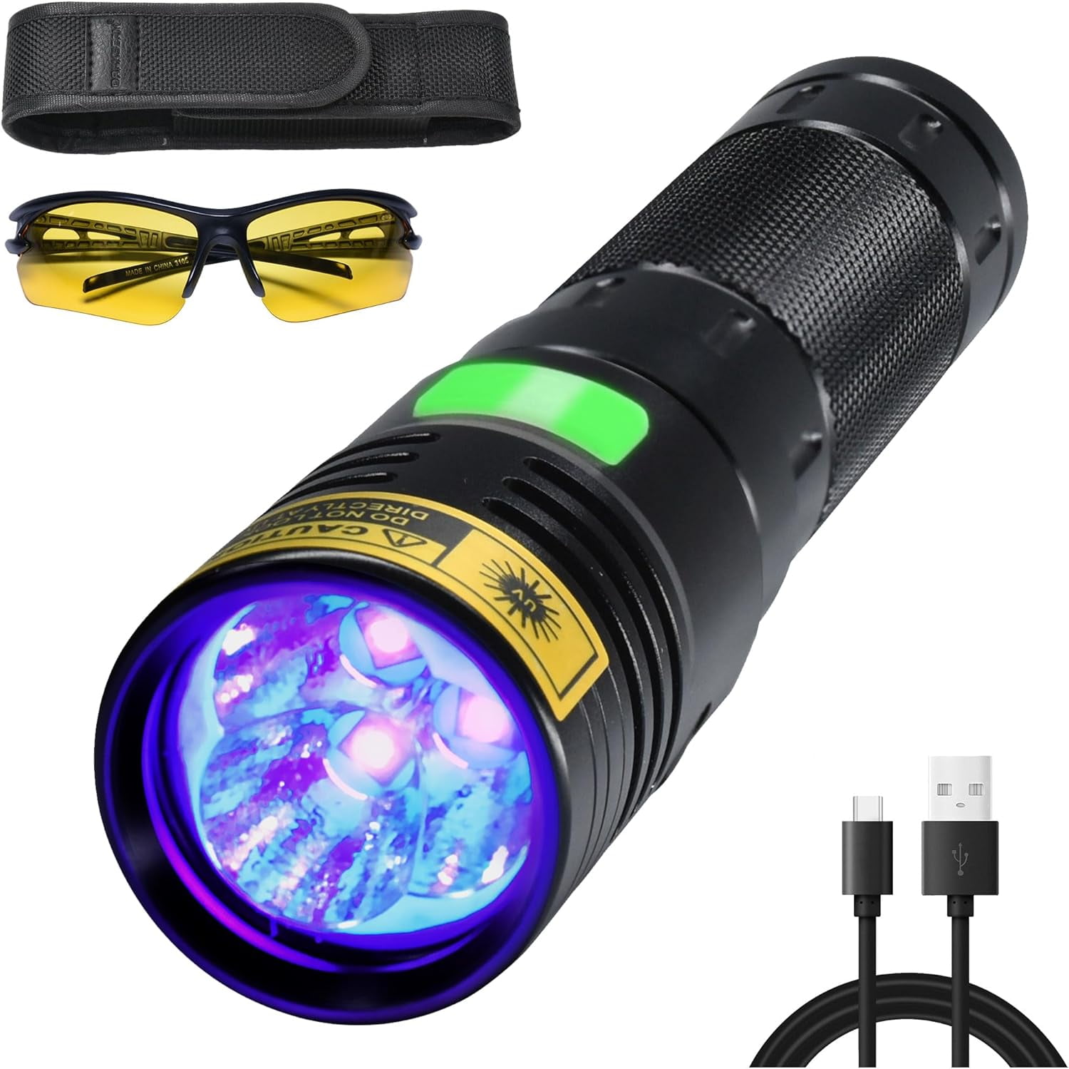 UV Flashlight 395nm Black Light, 20W High Power 3 UV LEDs USB -C Rechargeable, Mini Woods Lamp ...