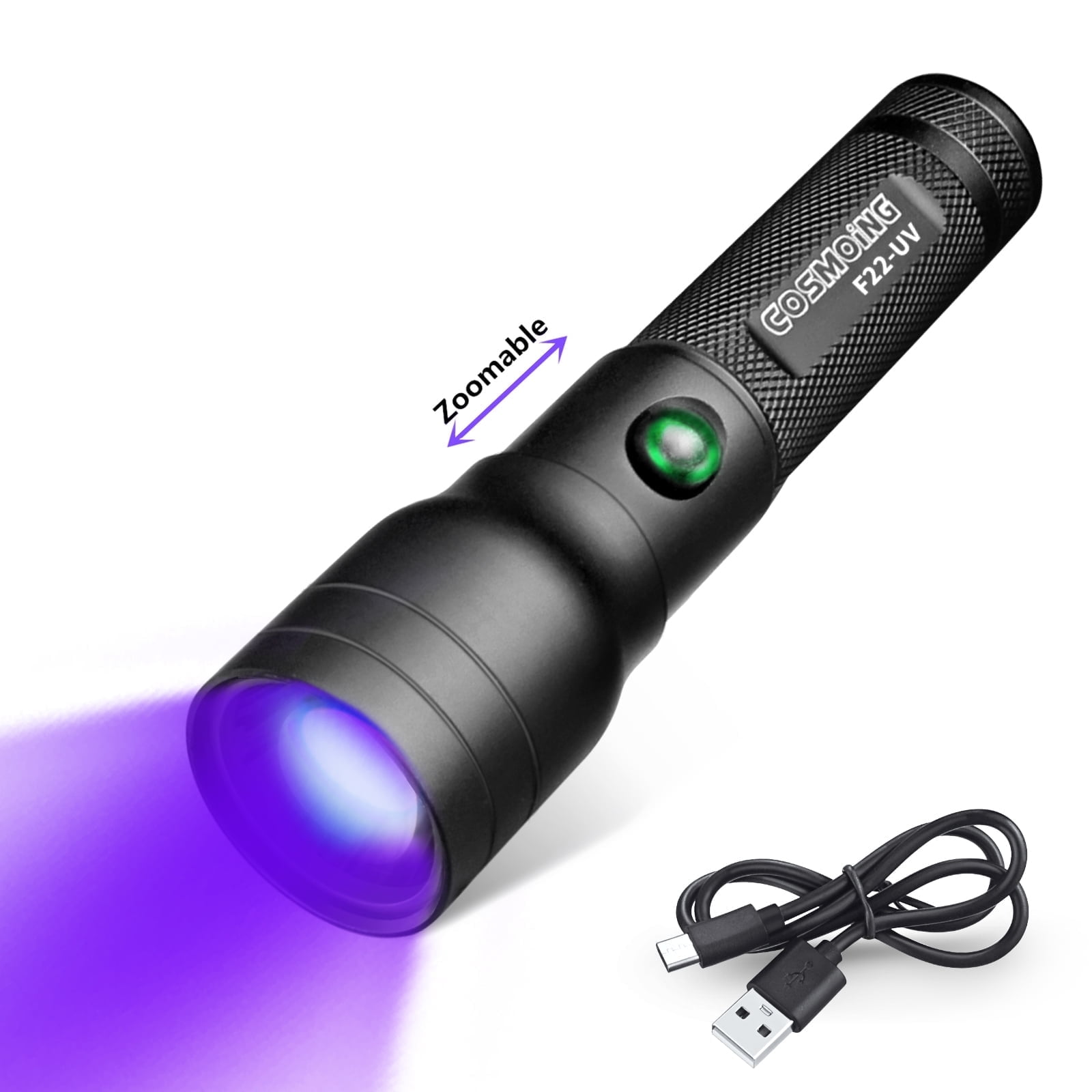 UV Flashlight USB C Rechargeable, 395nm Blacklight Flashlight, Zoomable ...