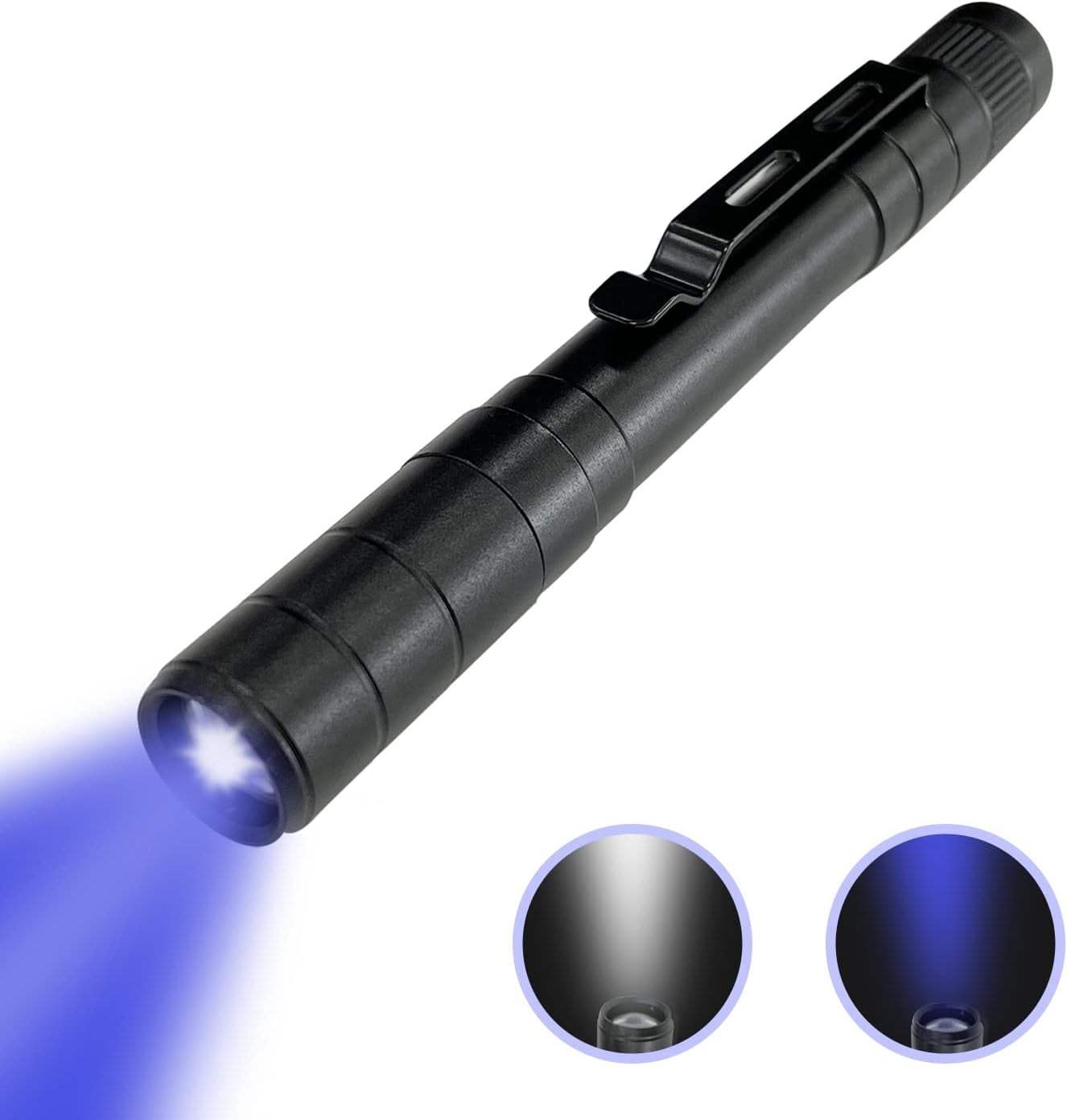 UV Flashlight with Clip Multi-Function LED Pocket Pen Light Blacklight ...