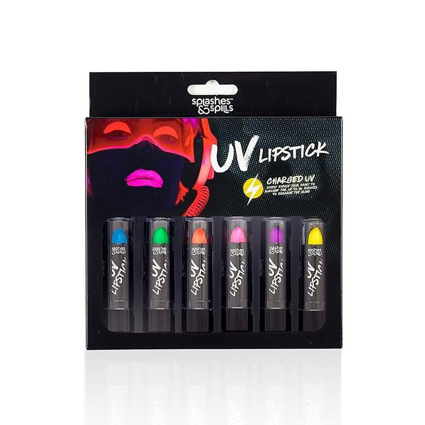 UV Glow Blacklight Lipstick - 6 Color Variety Pack, 3.7g - Day or Night Stage, Clubbing or ...