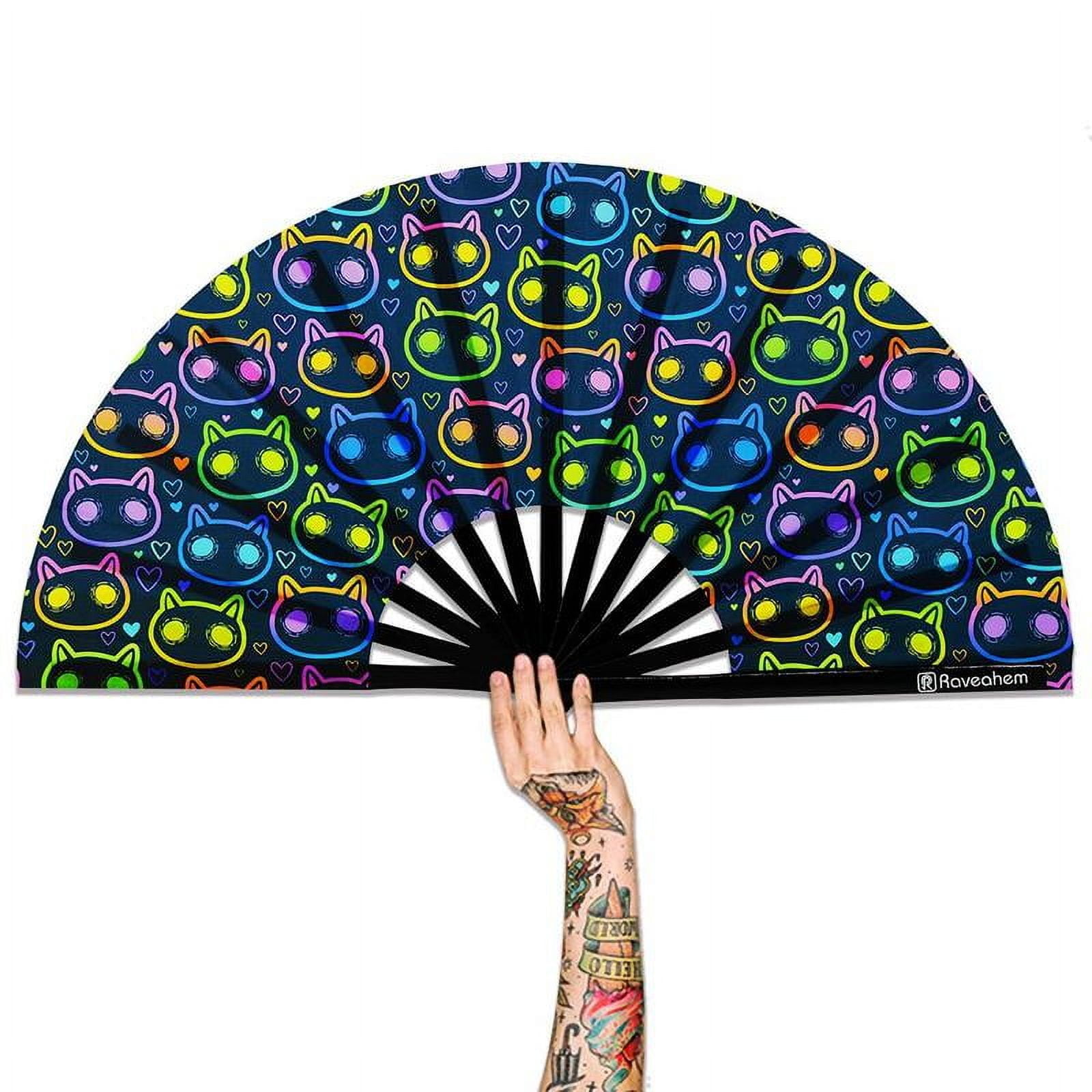 UV Glow Rave Fan Bamboo Folding Clack Hand Fan for Men Women Decor Gift ...