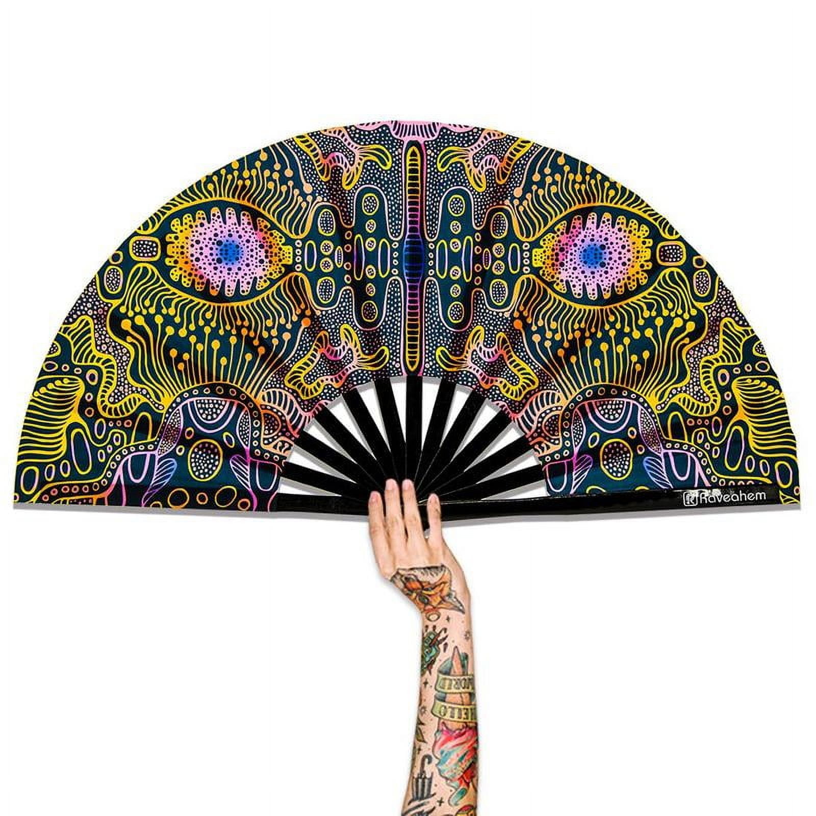UV Glow Rave Fan Bamboo Folding Clack Hand Fan for Men Women Decor Gift ...