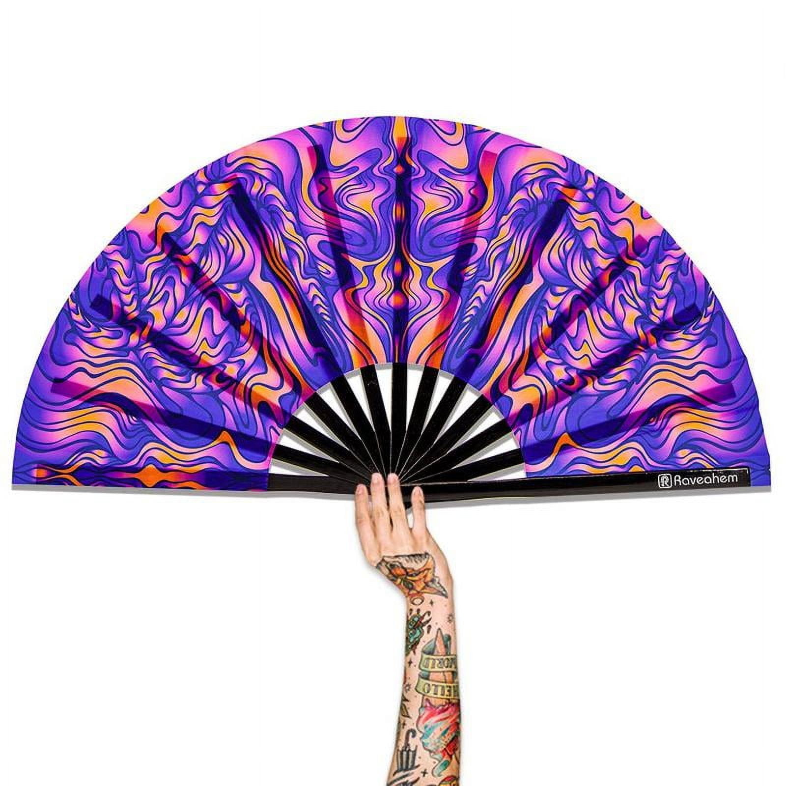 UV Glow Rave Fan Bamboo Folding Clack Hand Fan for Men Women Decor Gift ...