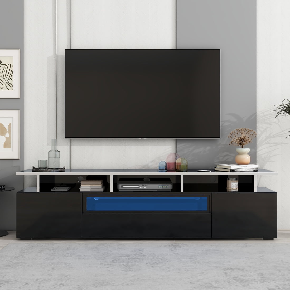 UV High-Gloss LED TV Stand for TVs Up to 80", Entertainment Center with ...