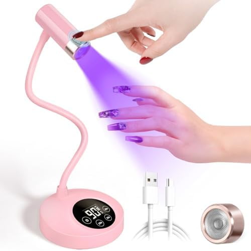UV LED Nail Lamp, Rechargeable Gooseneck Lamp for Gel Nails 12W Quick ...
