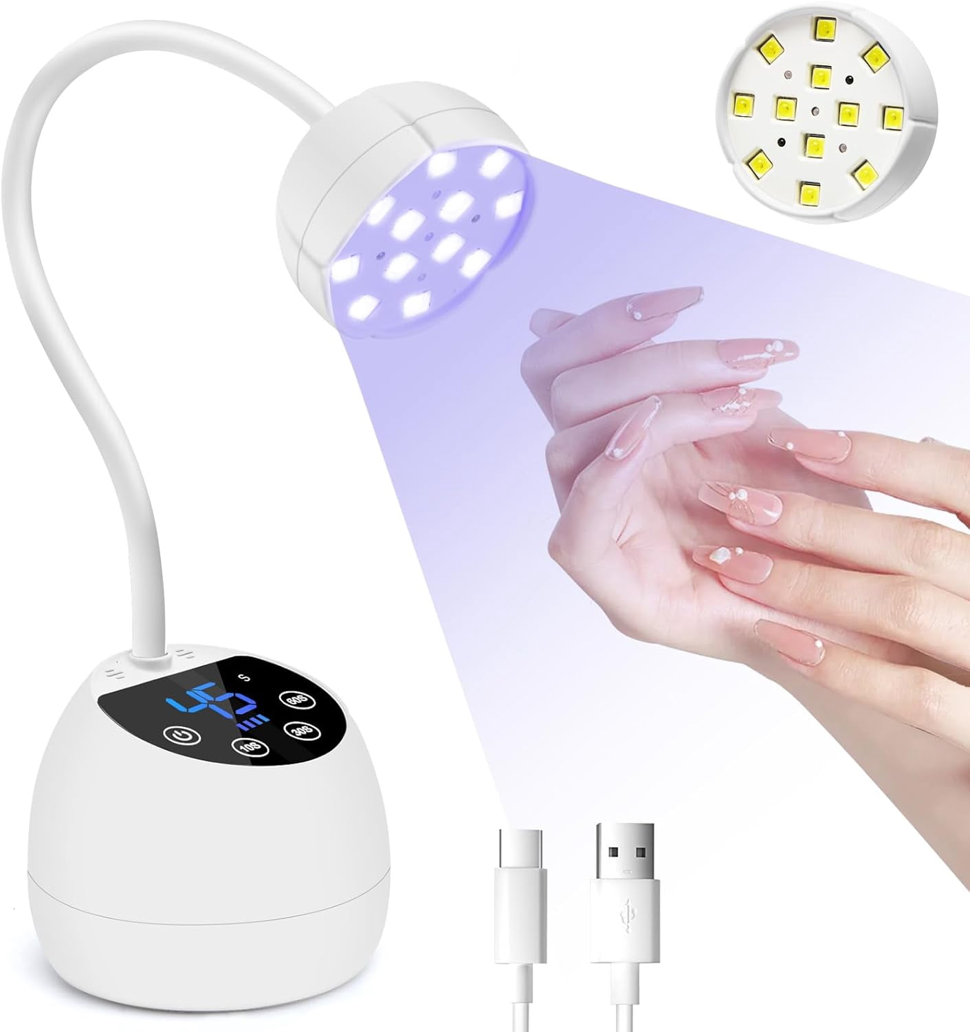 UV LED Nail Lap, 36W ini Cordless Flash Cure USB Rechargeable ...