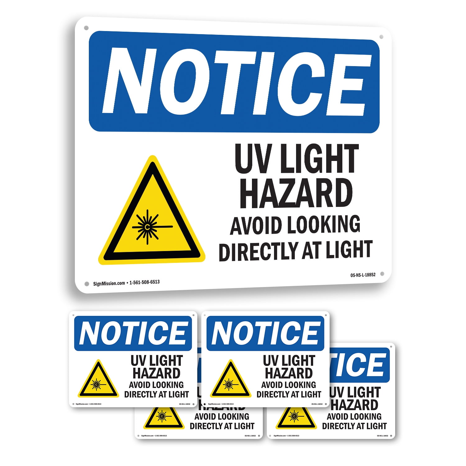 UV Light Hazard Avoid Looking OSHA Notice Rigid Plastic Sign 10 Inch x ...