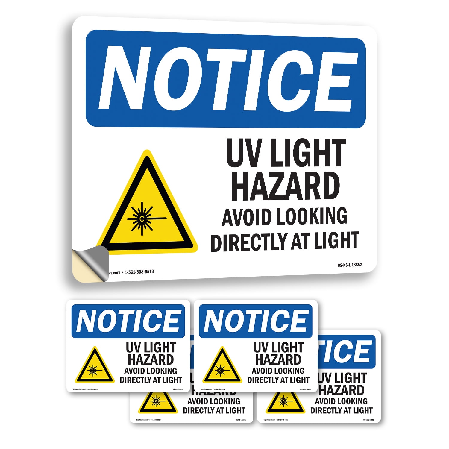 UV Light Hazard Avoid Looking With Symbol OSHA Notice Vinyl Decal Label ...