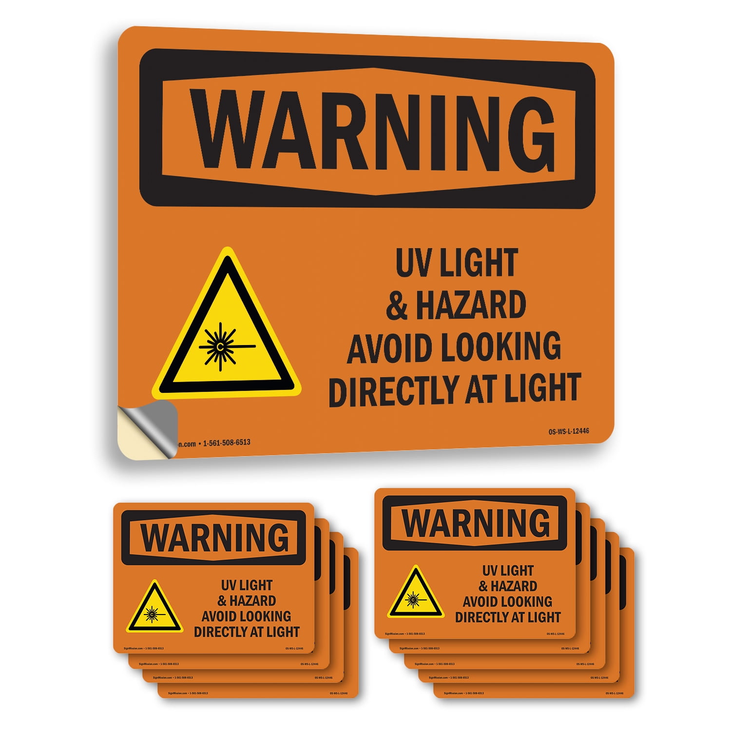 UV Light Hazard Avoid Looking With Symbol OSHA WARNING Vinyl Decal ...