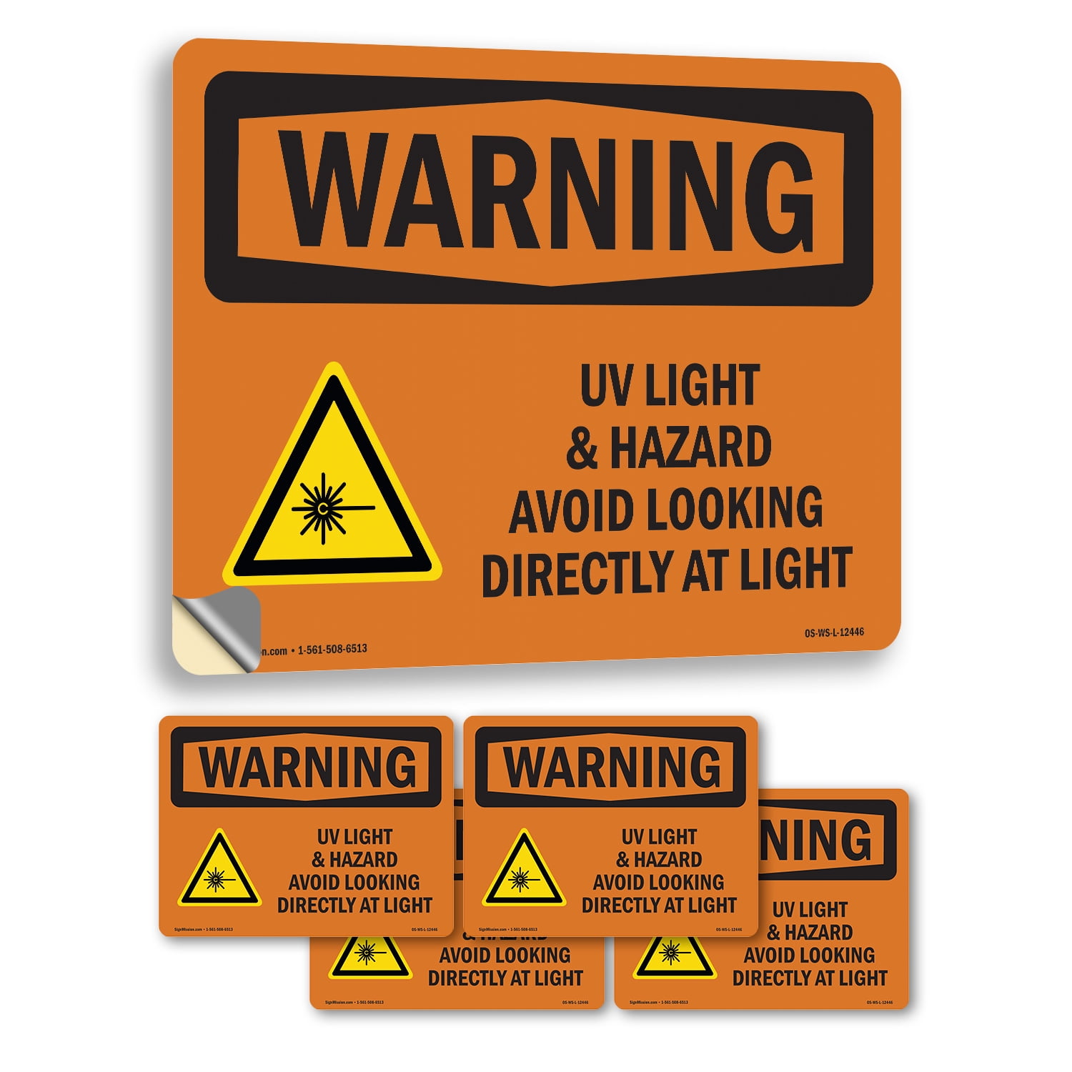 UV Light Hazard Avoid Looking With Symbol OSHA WARNING Vinyl Decal ...