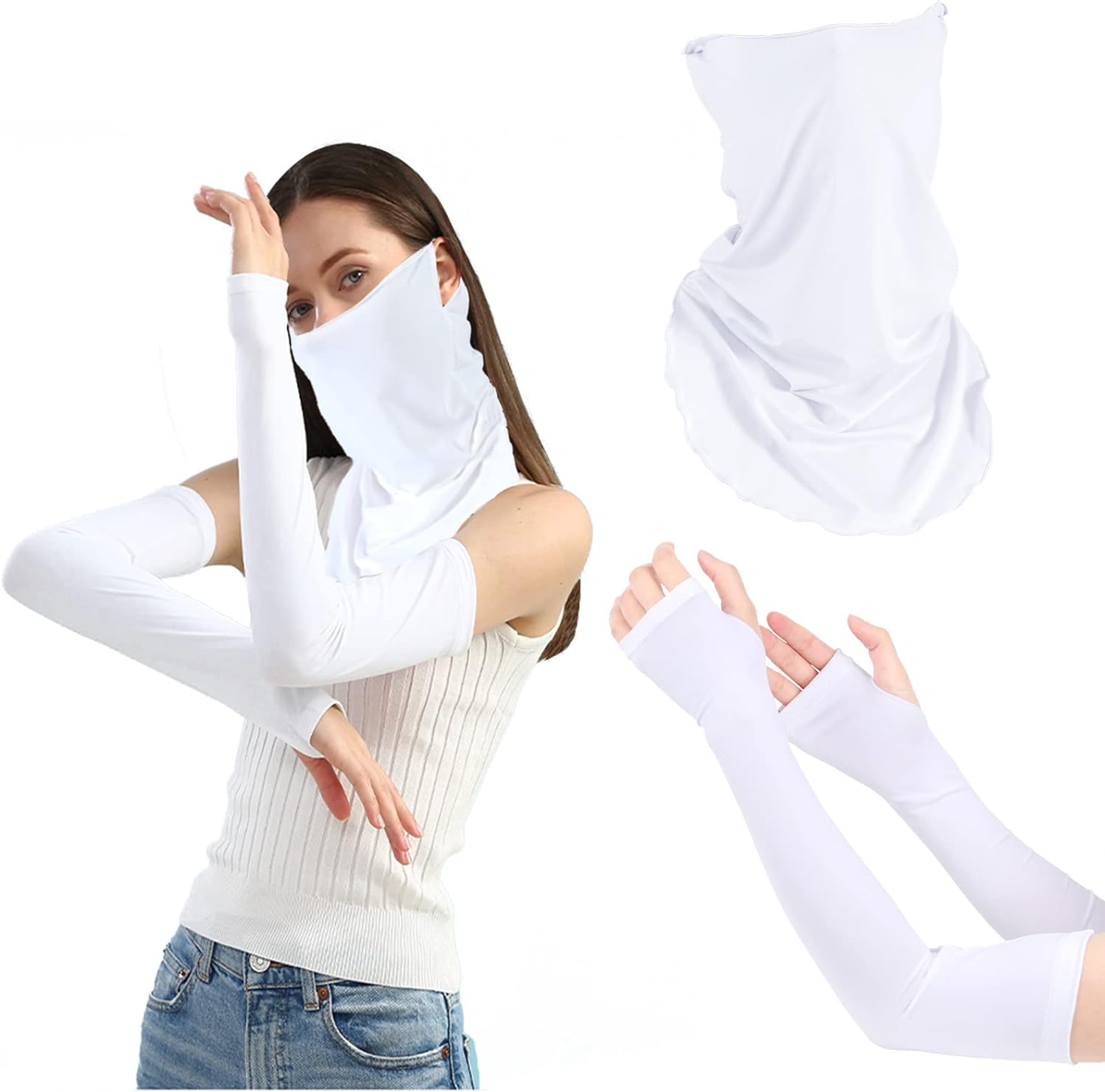 UV Protection Neck Gaiter Sun Arm Sleeves Set, Cooling Face Neck Mask ...
