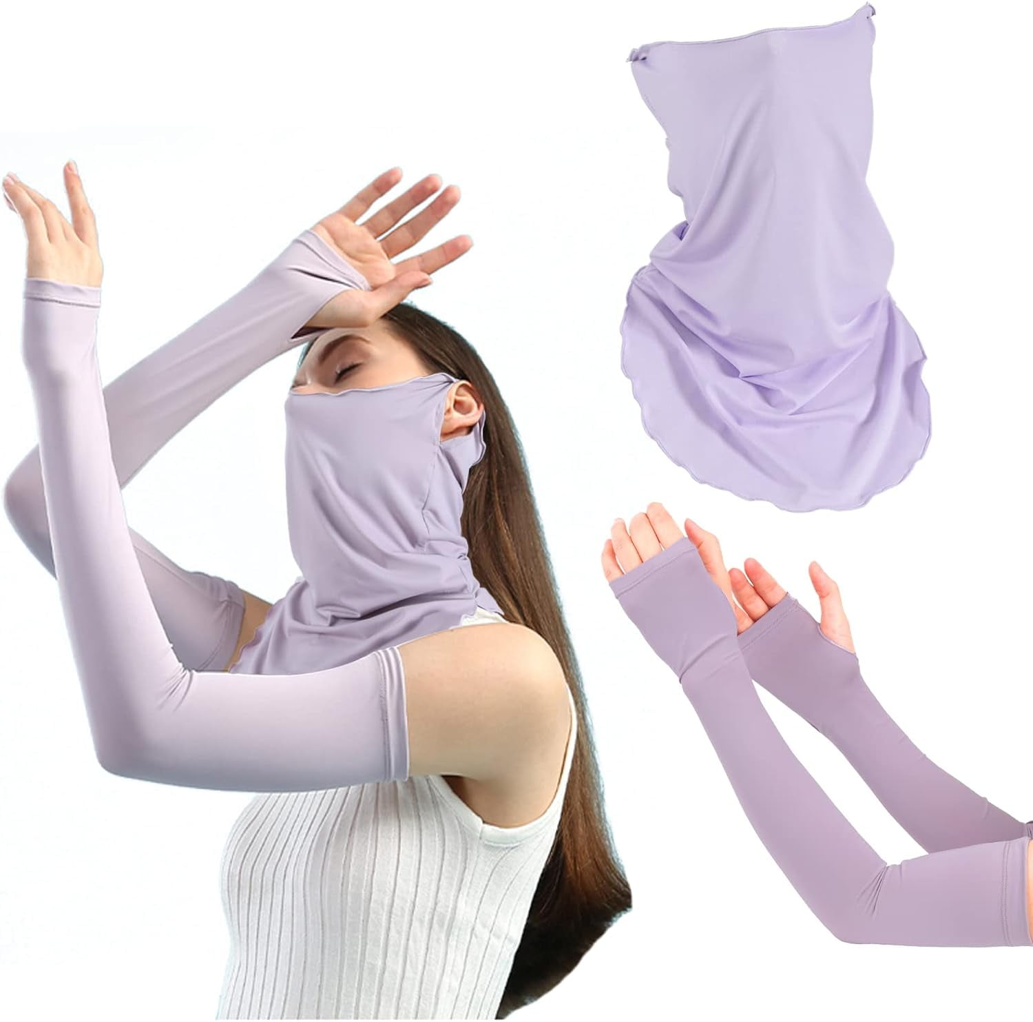 UV Protection Neck Gaiter Sun Arm Sleeves Set, Cooling Face Neck Mask ...