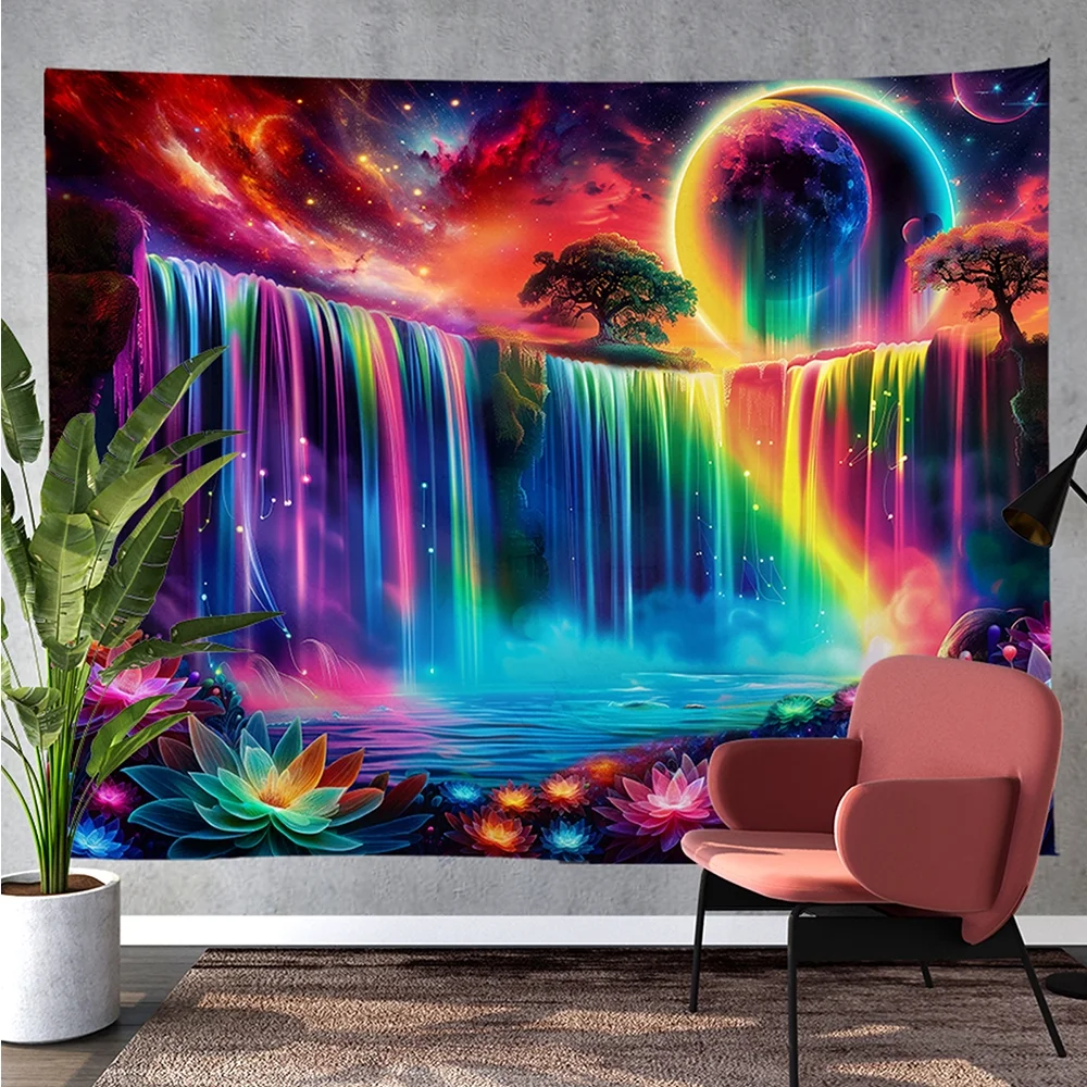 UV Reactive Waterfall Tapestry Blacklight Glow Wall Hanging for Bedroom ...