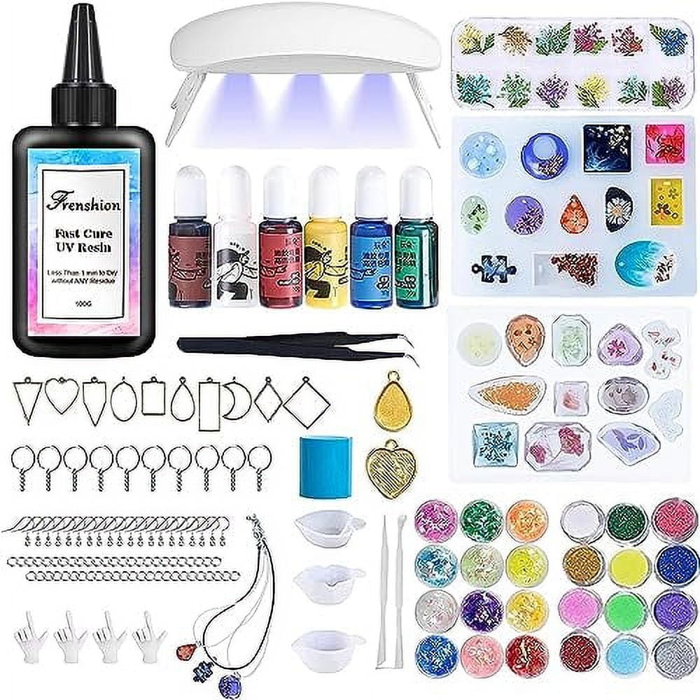 UV Resin Kit with Light,141Pcs Resin Jewelry Making Kit with 100g Fast Cure Clear Hard Low Odor ...