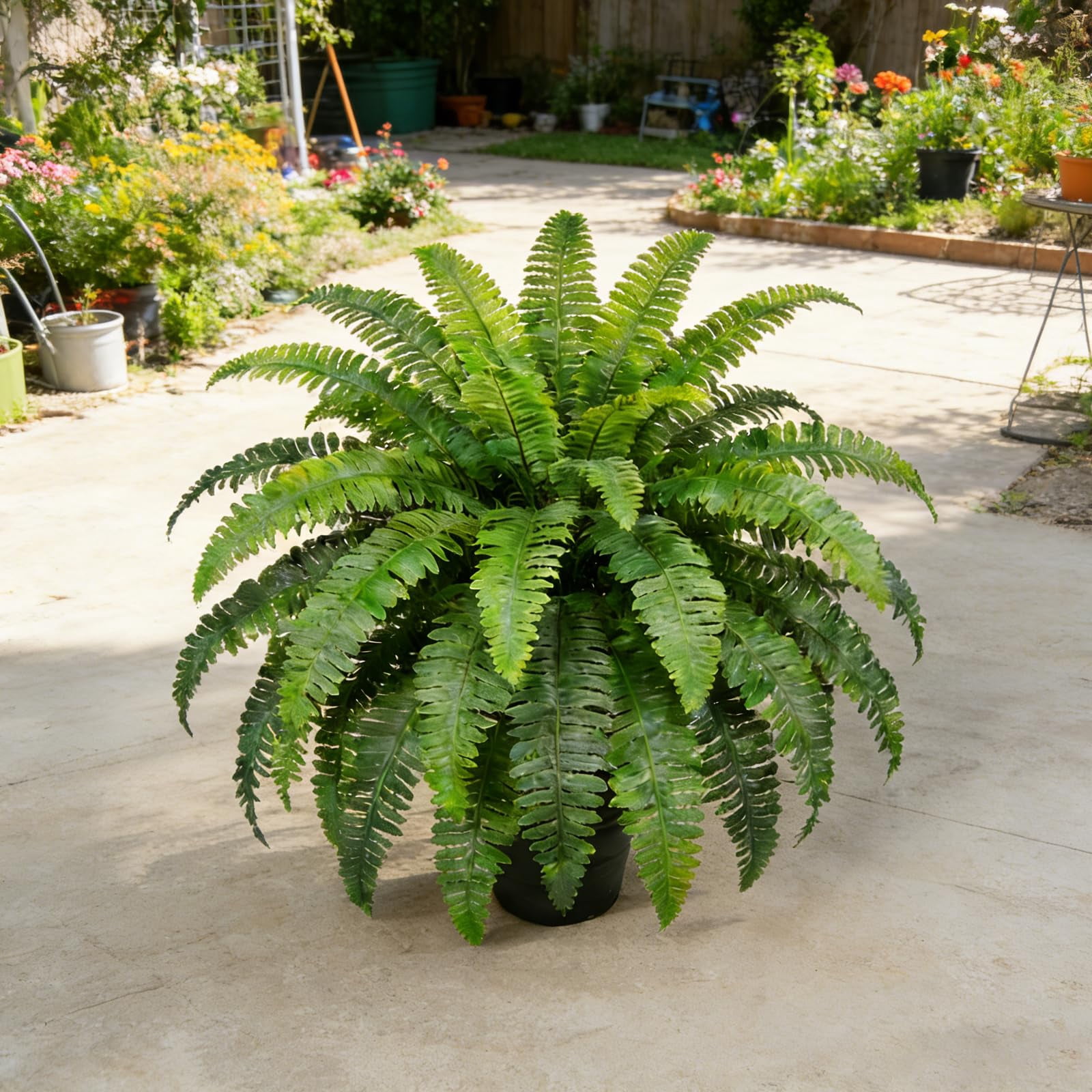 UV Resistant Artificial Boston Fern, Lifelike Outdoor Faux Fern Plant ...