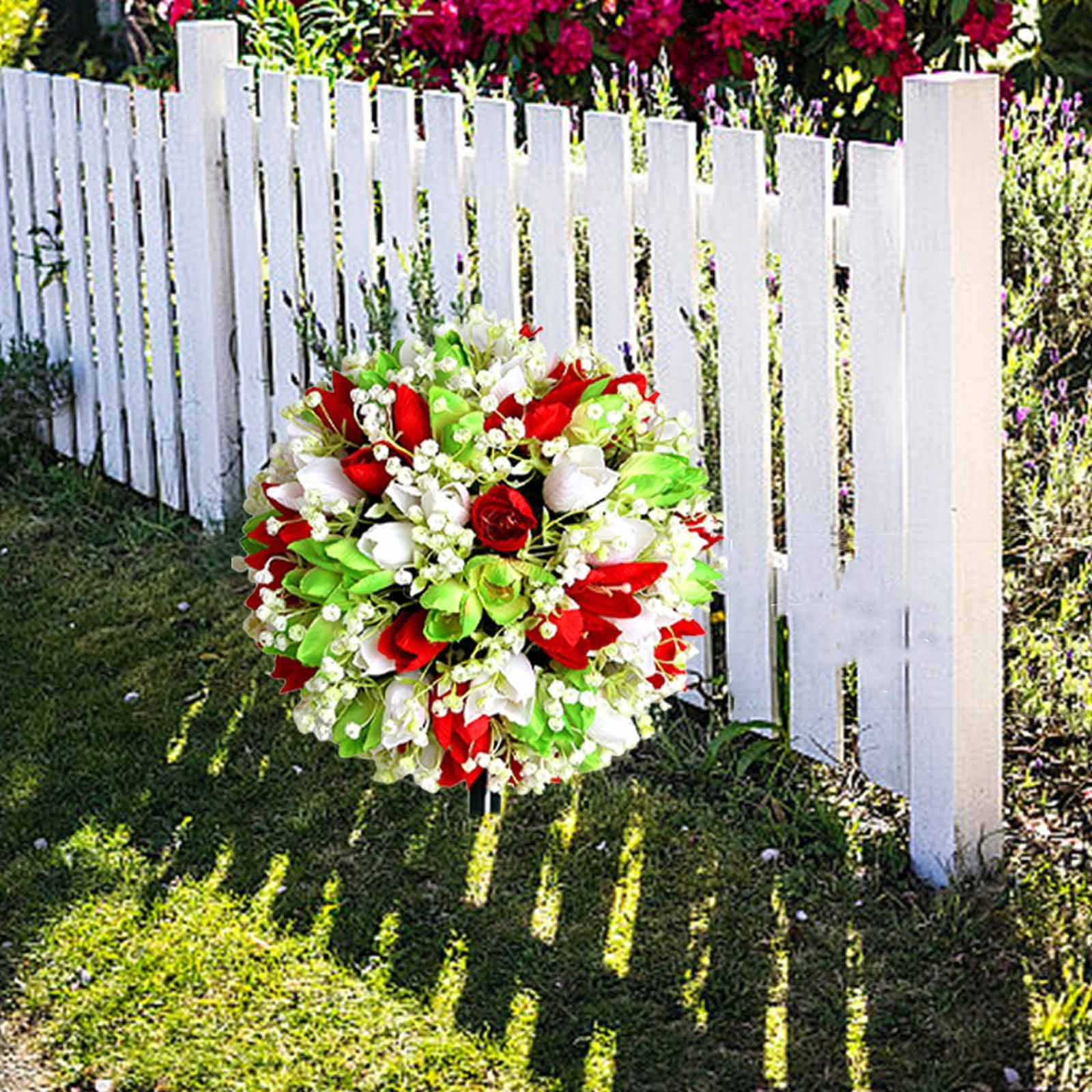 UV Resistant Artificial Cedar Topiary Ball Tree Rose 28 Inch Fake ...