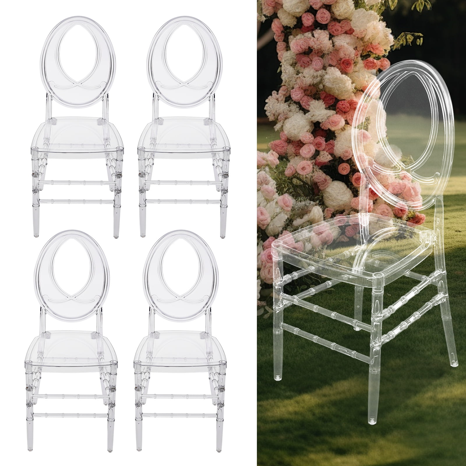 UV-Resistant Clear Chairs 4PCS Easy-Clean Dining Chairs Wedding Hall ...