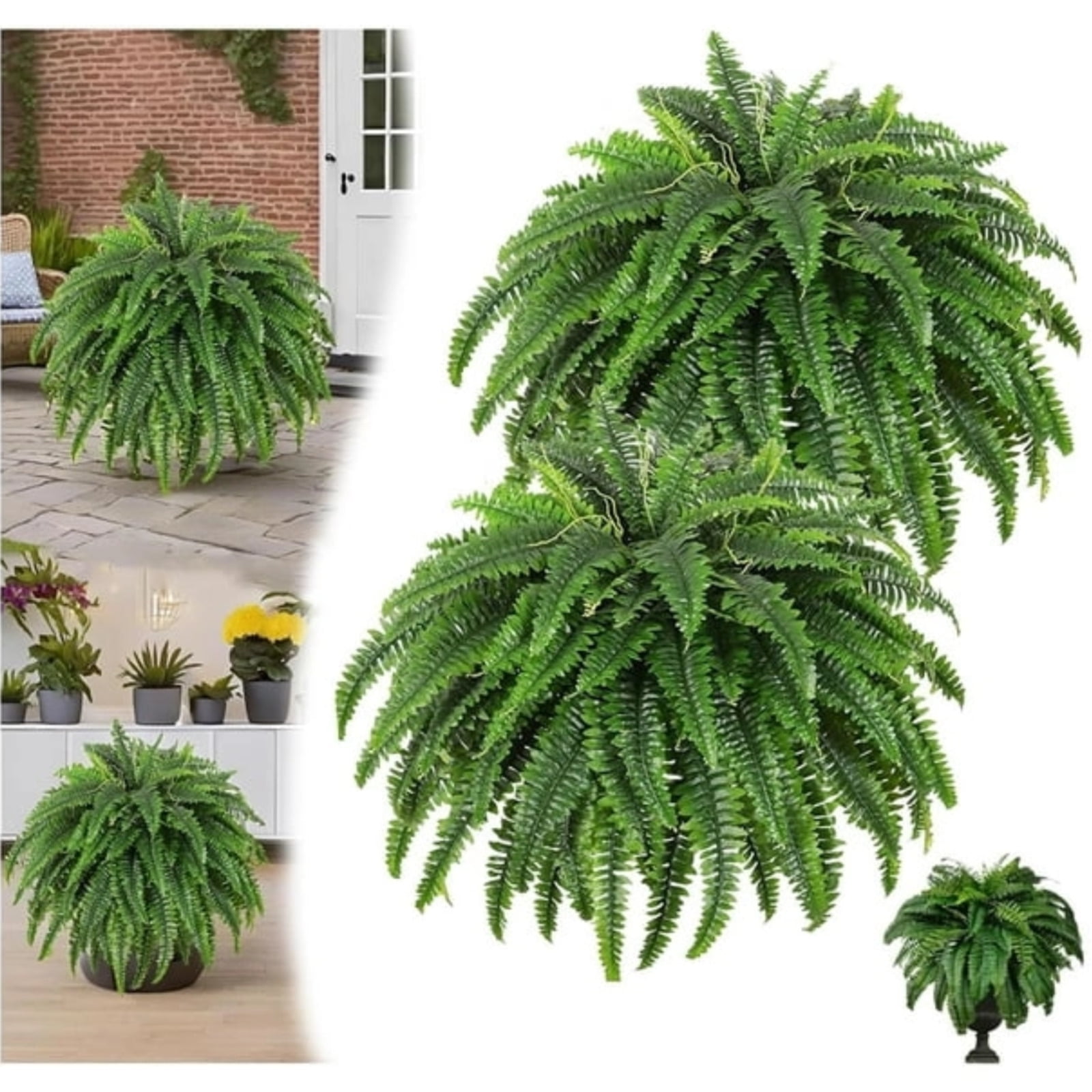 UV Resistant Lifelike Artificial Boston Fern - 2025 New Faux Boston Ferns Outdoor Planter Large ...