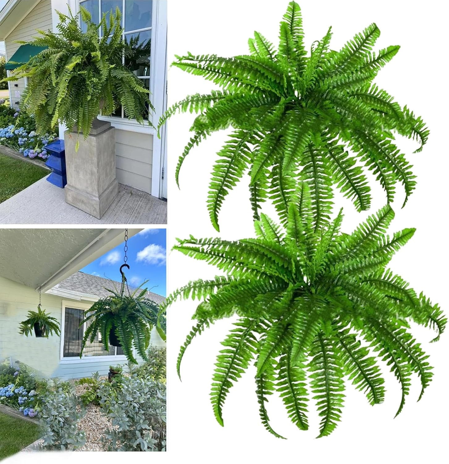 UV Resistant Lifelike Artificial Boston Fern, 2Pcs Realistic Faux Ferns ...