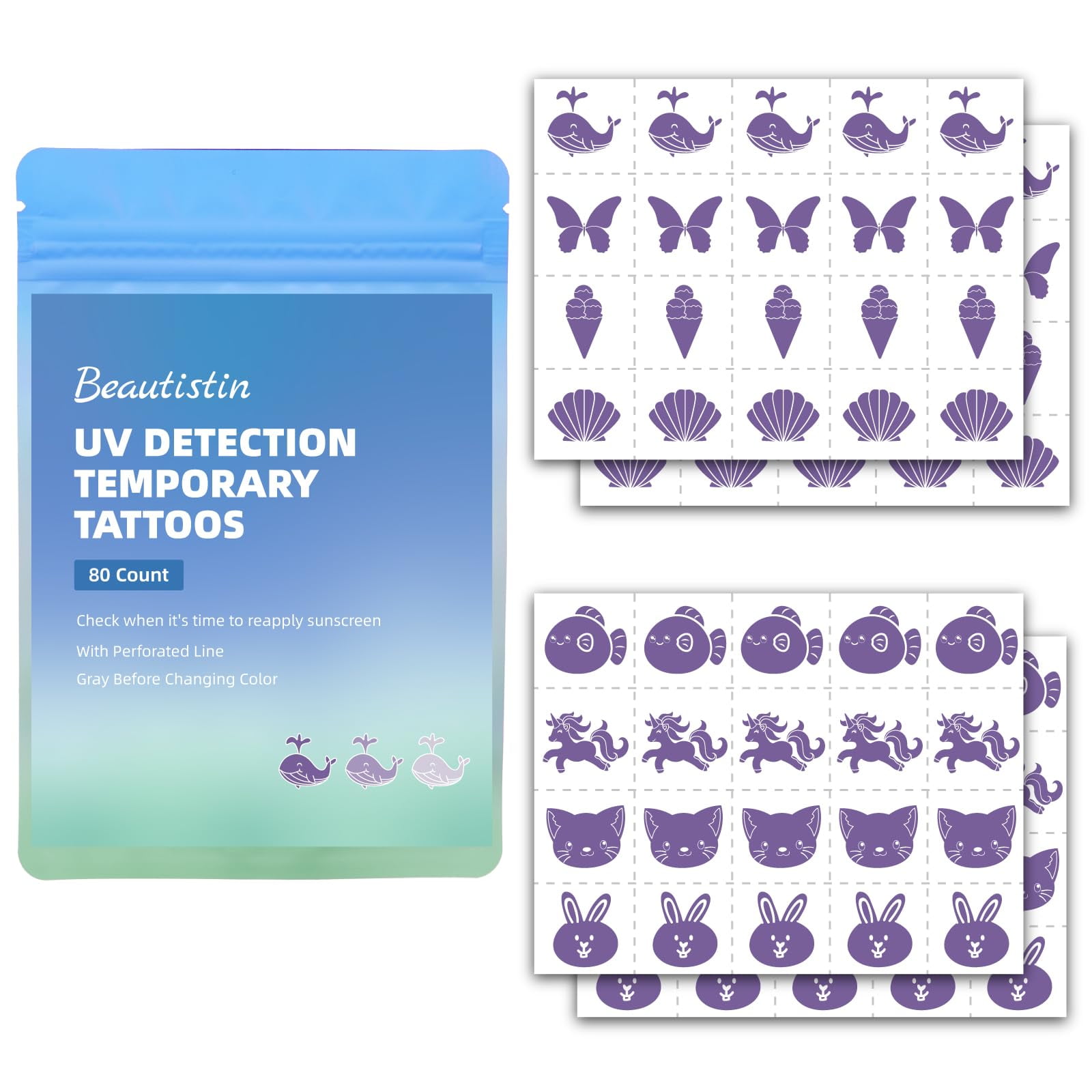 UV Temporary Tattoos Stickers JKF25 for Sunscreen - 80 UV Detection ...