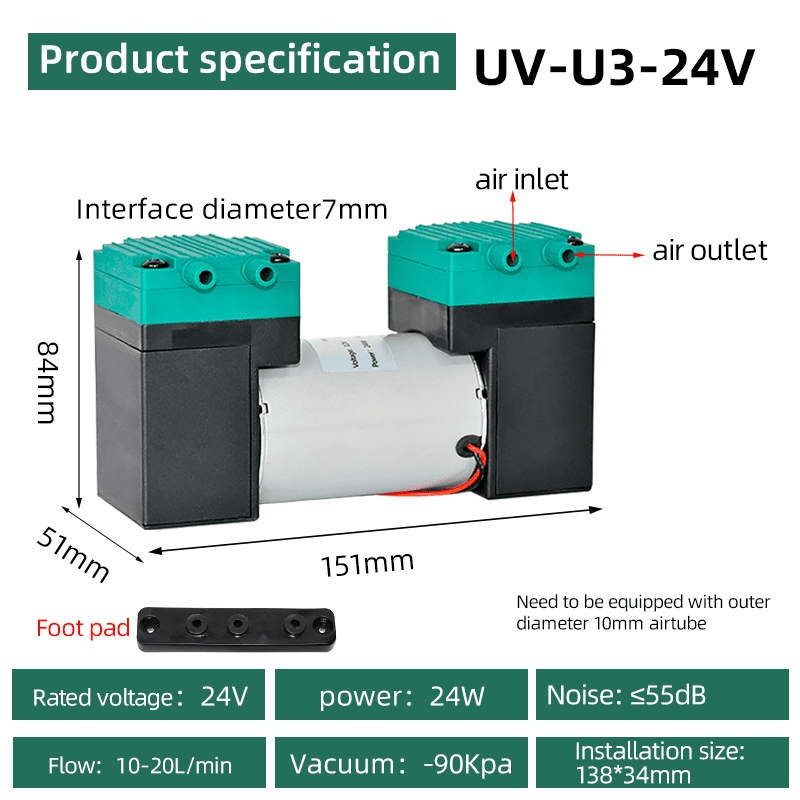 UV-U3-24V-DC Diaphragm Vacuum Pump, High Negative Pressure, Air Suction ...