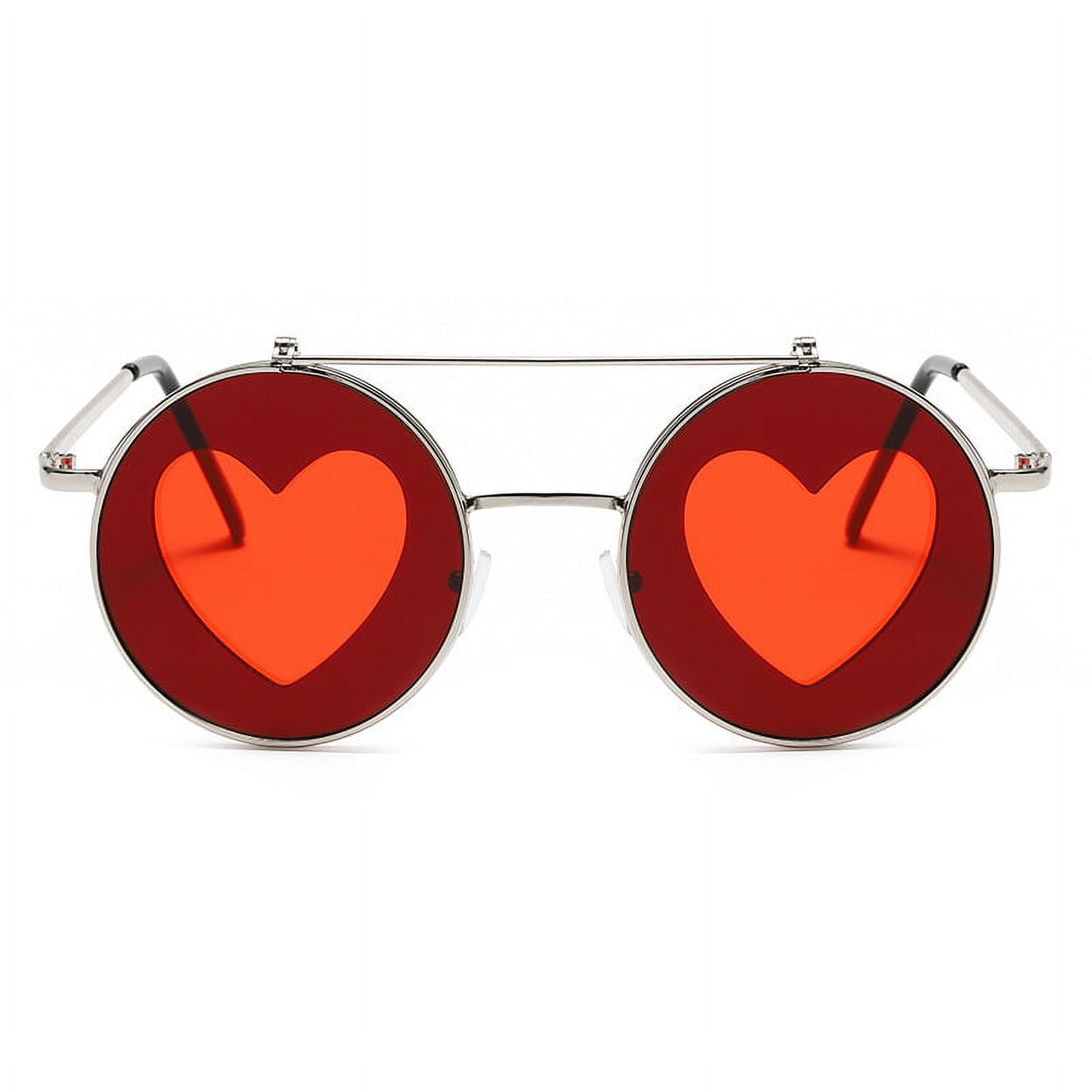 UV-proof sunglasses Metal Love Flap Sunglasses Retro Circle Tinted Lens ...