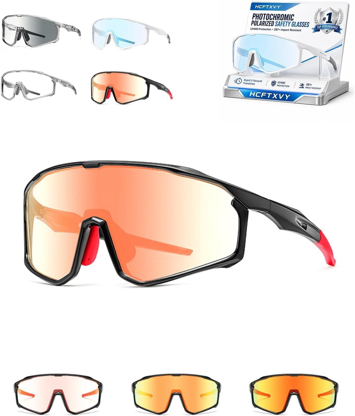 UV400 Polarized Photochromic Safety Glasses, PC Lens Impact Resistant ...