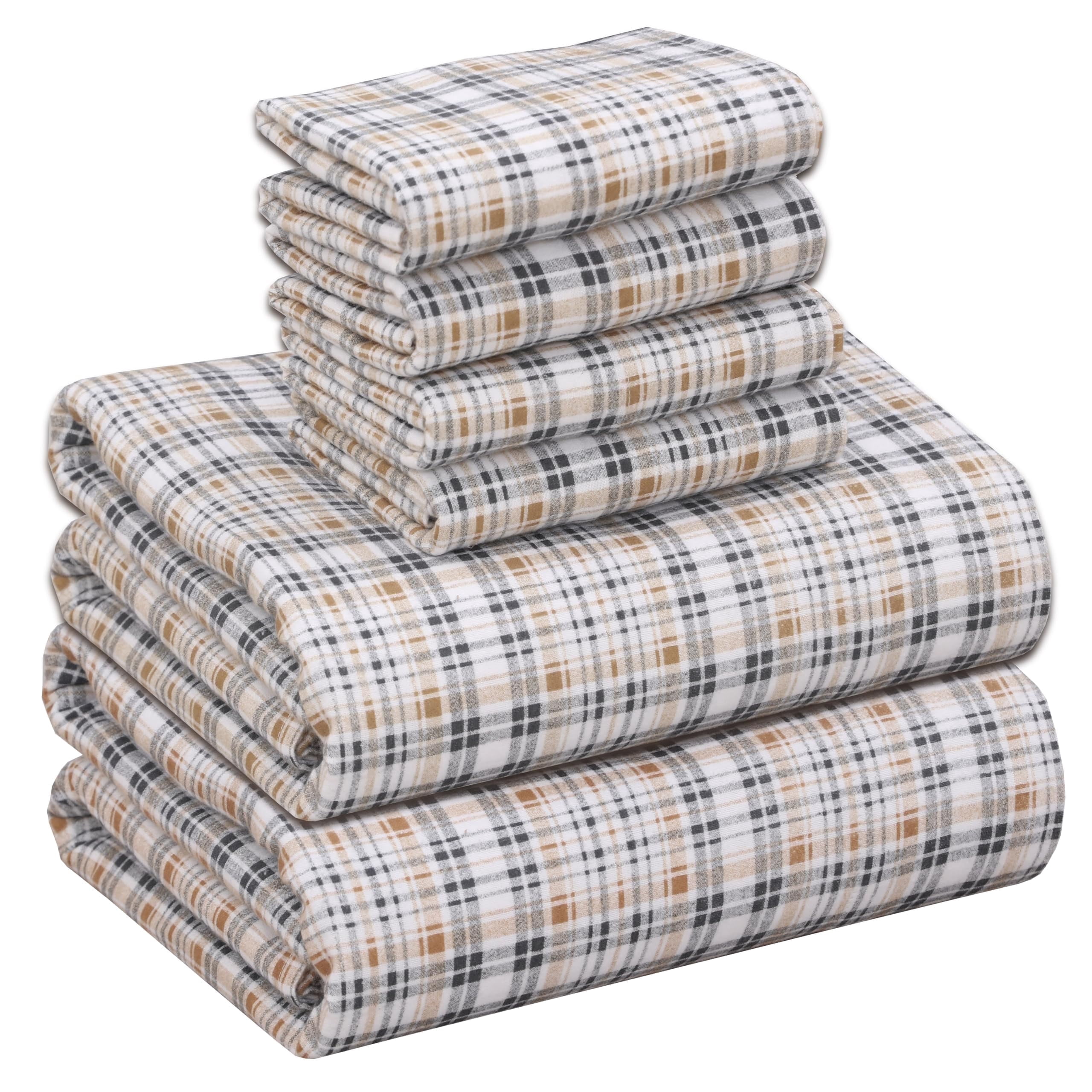 RUVANTI Flannel Sheets Queen Size 6 Pcs - 100% Cotton Double Brushed ...
