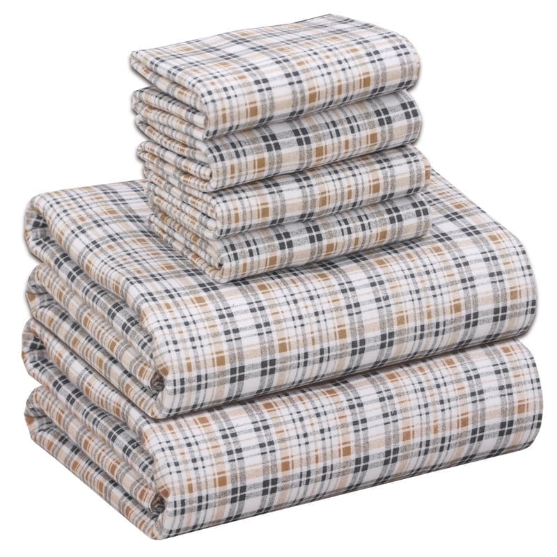 RUVANTI Flannel Sheets Queen Size 6 Pcs - 100% Cotton Double Brushed ...