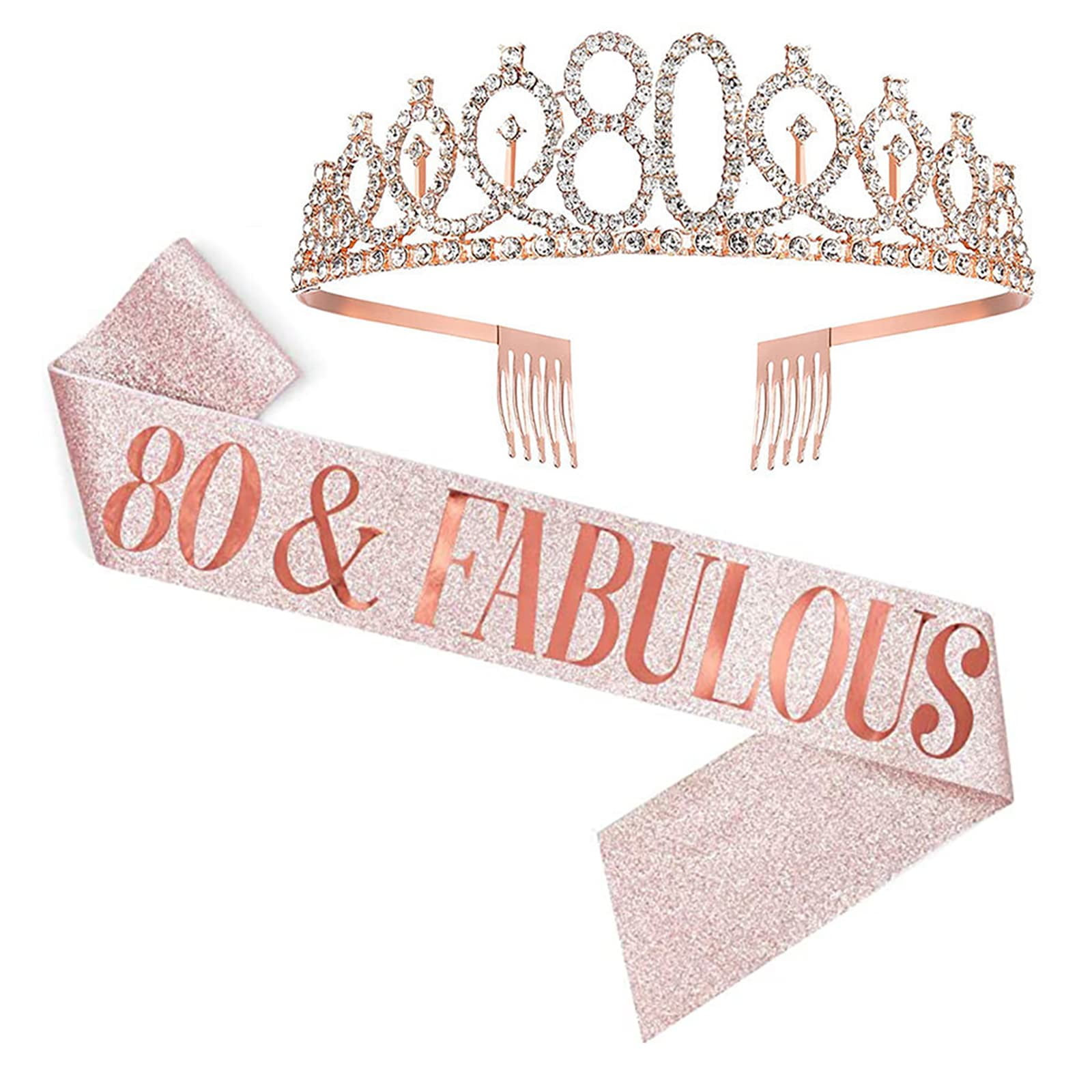 UVATAHONA 80th Birthday Sash and Tiara for Women, 80 & Fabulous Birthday Sash and Crown, Happy ...