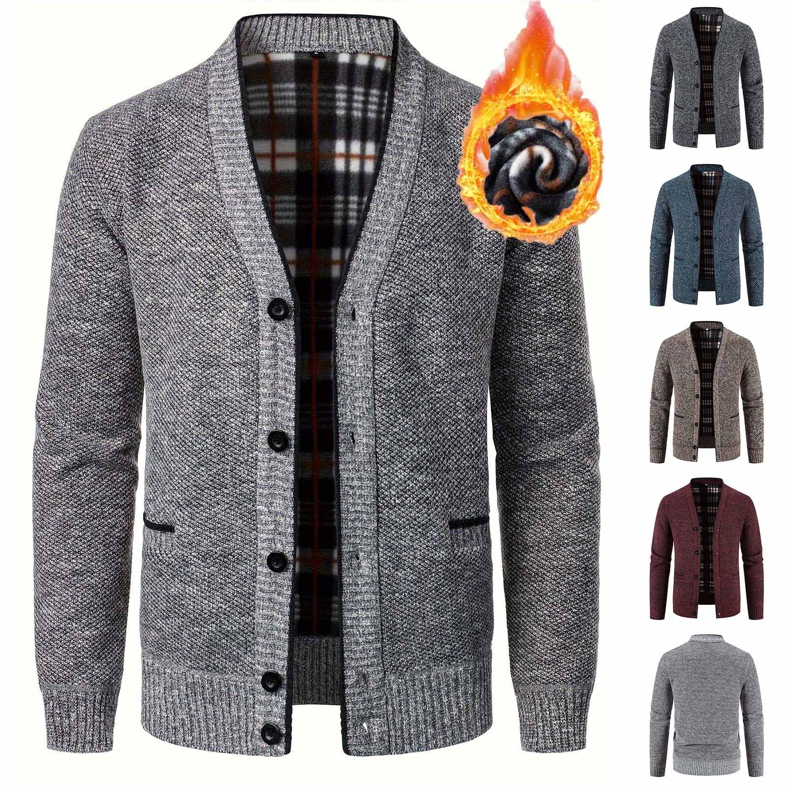 UVEASISHA Big and Tall Cardigan Sweaters for Men Plaid Lined Knitted ...