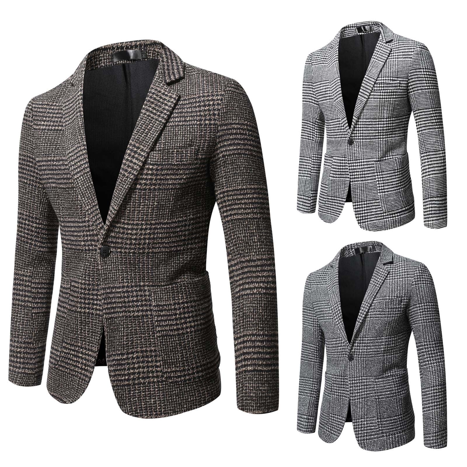 UVEASISHA Big and Tall Mens Suit Jacket Winter Flannel Warm Business ...