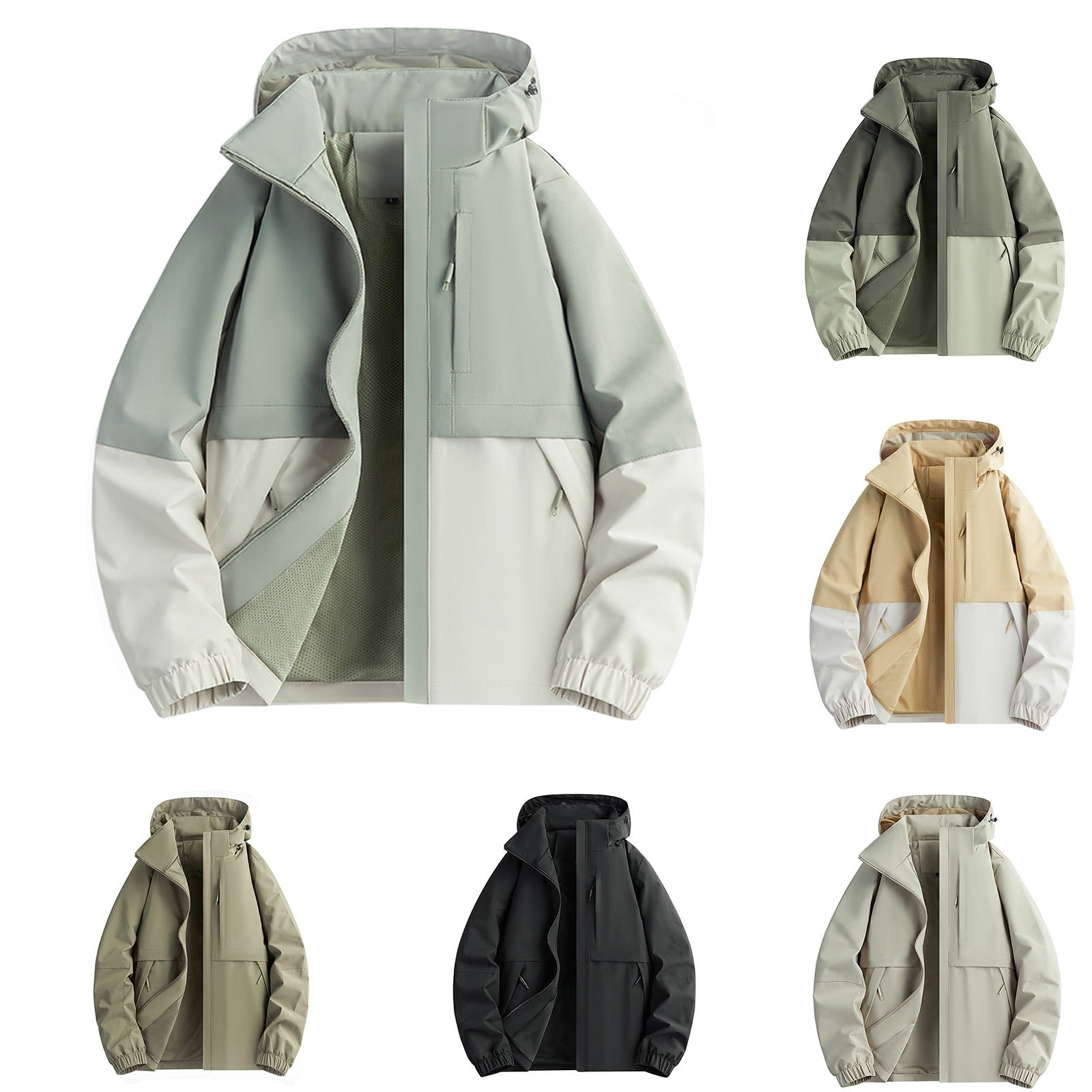 UVEASISHA Big and Tall Waterproof Rain Jacket for Men Color Block ...