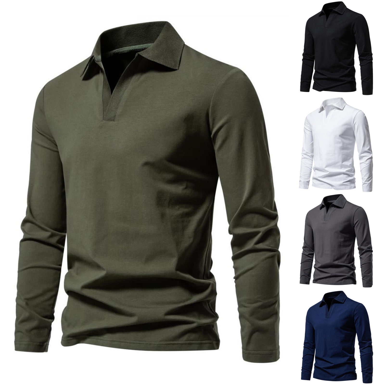 UVEASISHA Business Casual Mens Big and Tall Polo Shirts Long Sleeve V ...