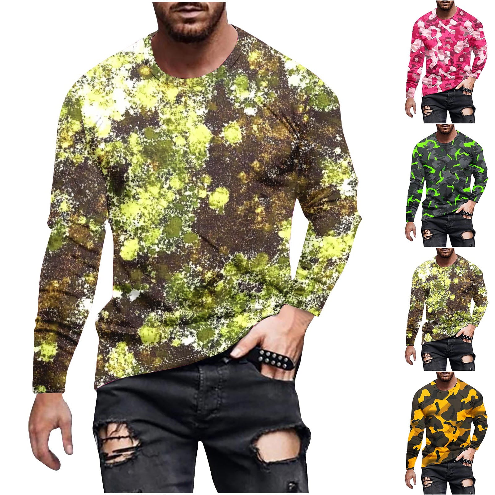 UVEASISHA Camo T Shirts for Men Long Sleeve Stylish Hipster Tees ...